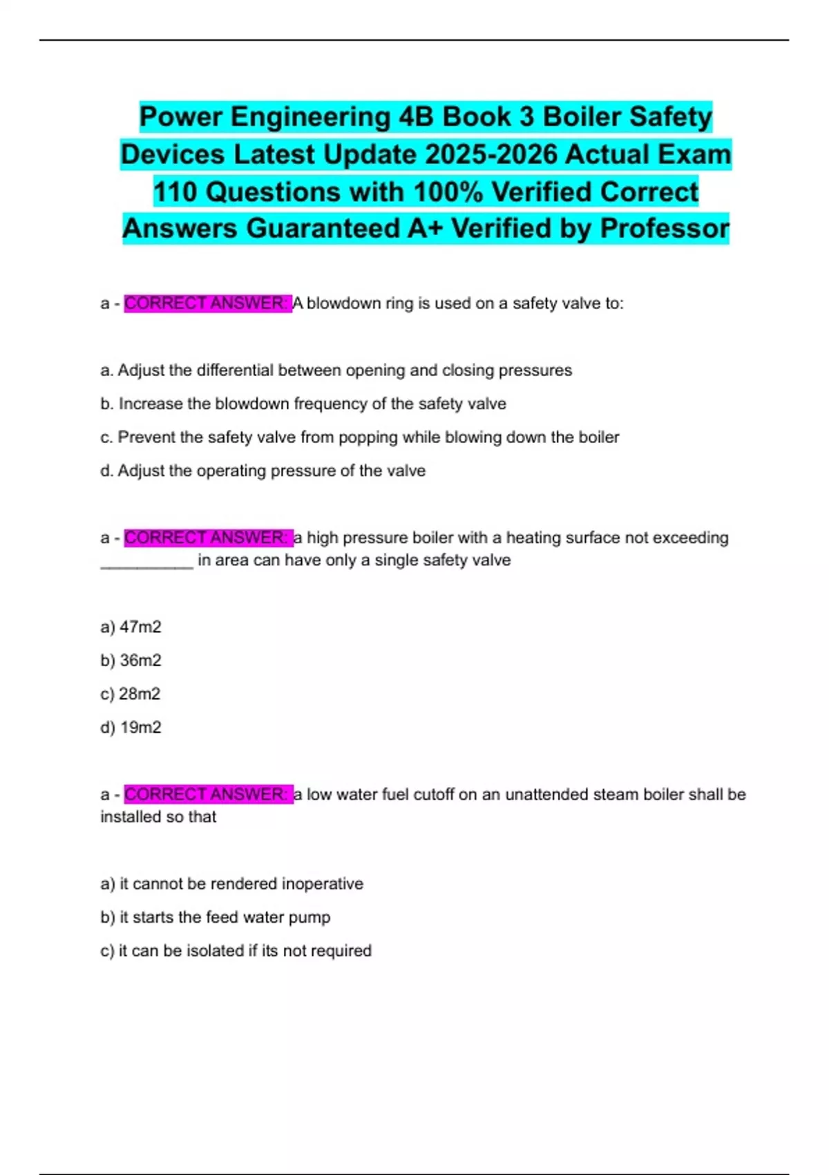 Power Engineering 4B Book 3 Boiler Safety Devices Latest Update Actual ...