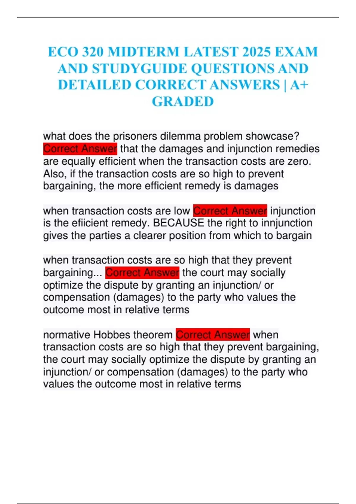 ECO 320 MIDTERM LATEST 2025 EXAM AND STUDYGUIDE QUESTIONS AND DETAILED ...