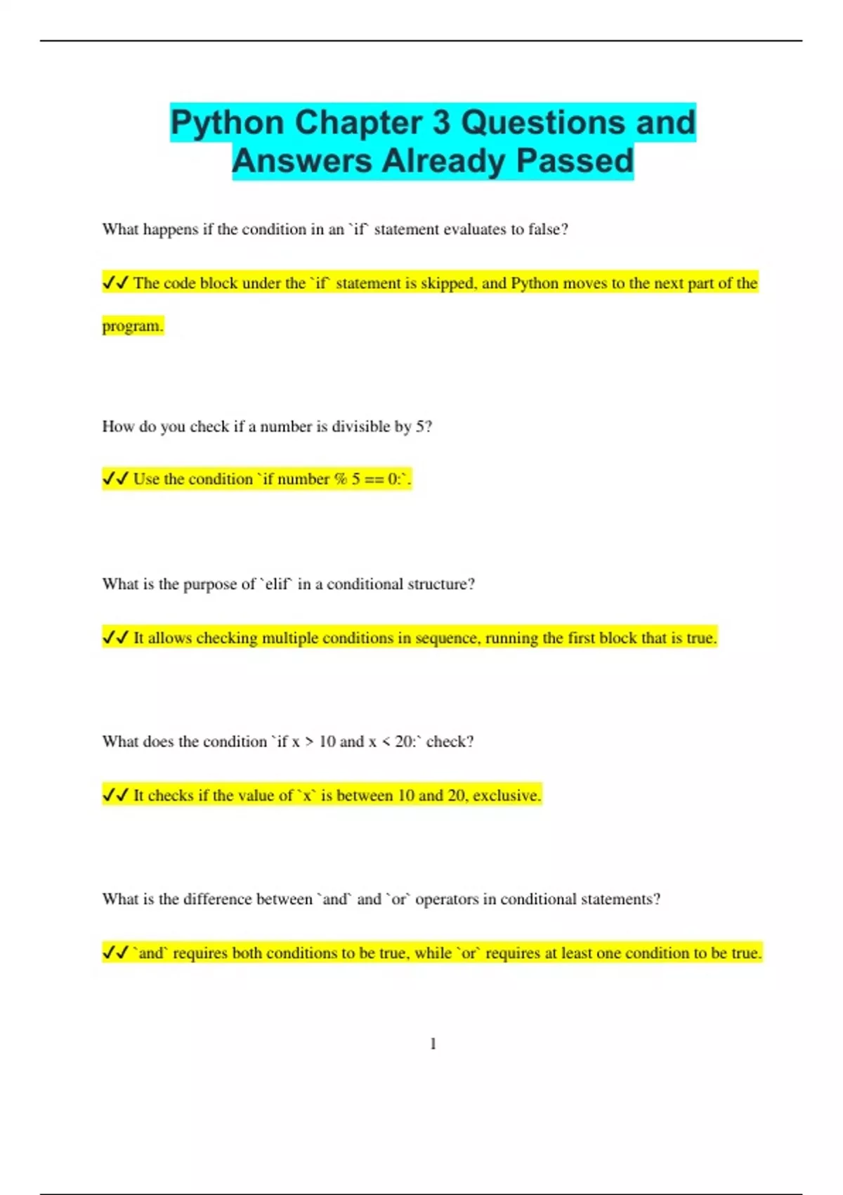 Python Chapter 3 Questions and Answers Already Passed - Python Chapter 3 - Stuvia US