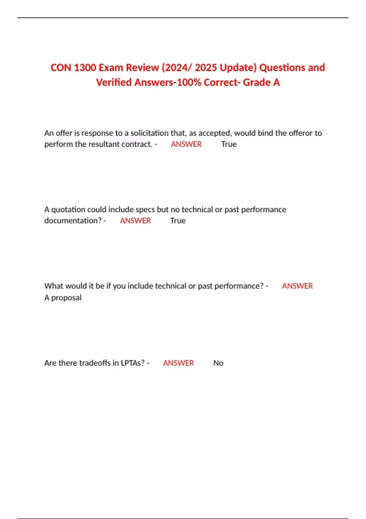 CON 1300 Exam Review (2024/ 2025 Update) Questions and Verified Answers ...