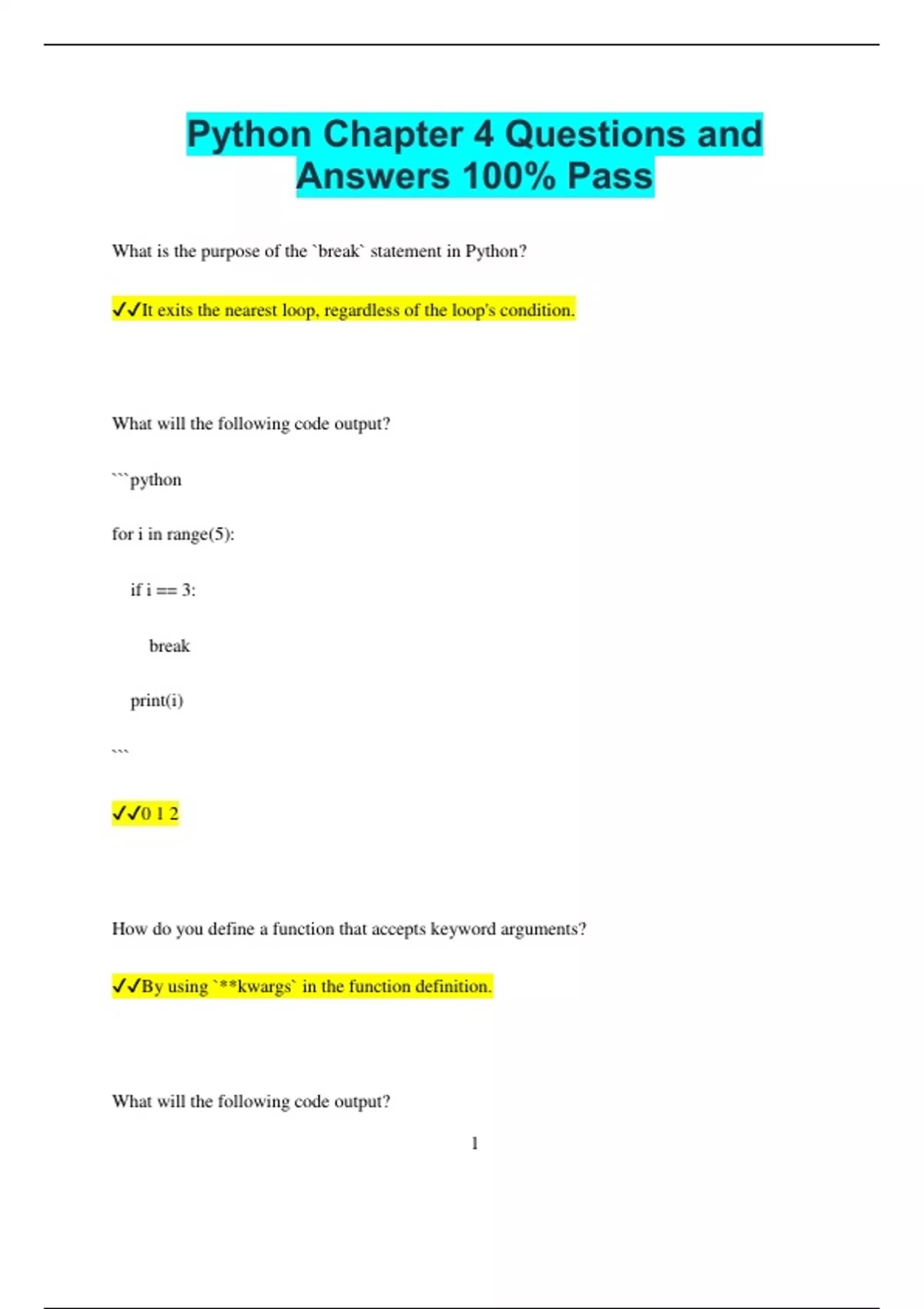 Python Chapter 4 Questions and Answers 100% Pass - Python Chapter 4 - Stuvia US