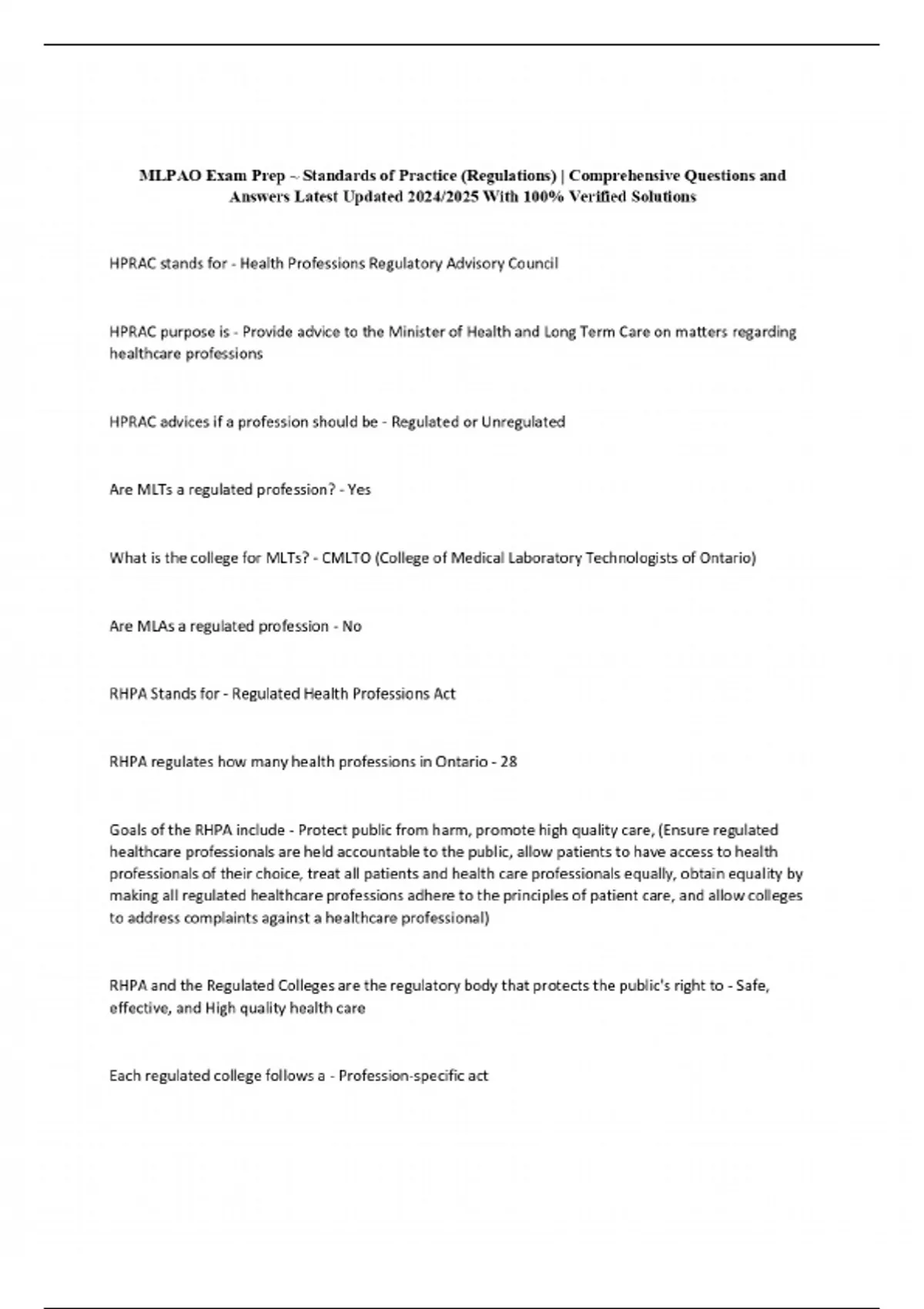 MLPAO Exam Prep ~ Standards of Practice (Regulations) | Comprehensive ...