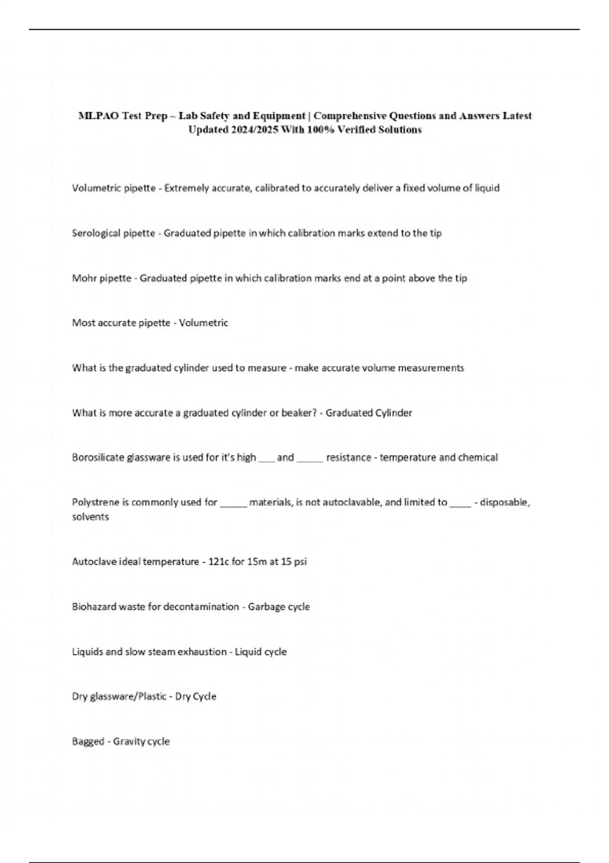 MLPAO Test Prep ~ Lab Safety and Equipment | Comprehensive Questions ...