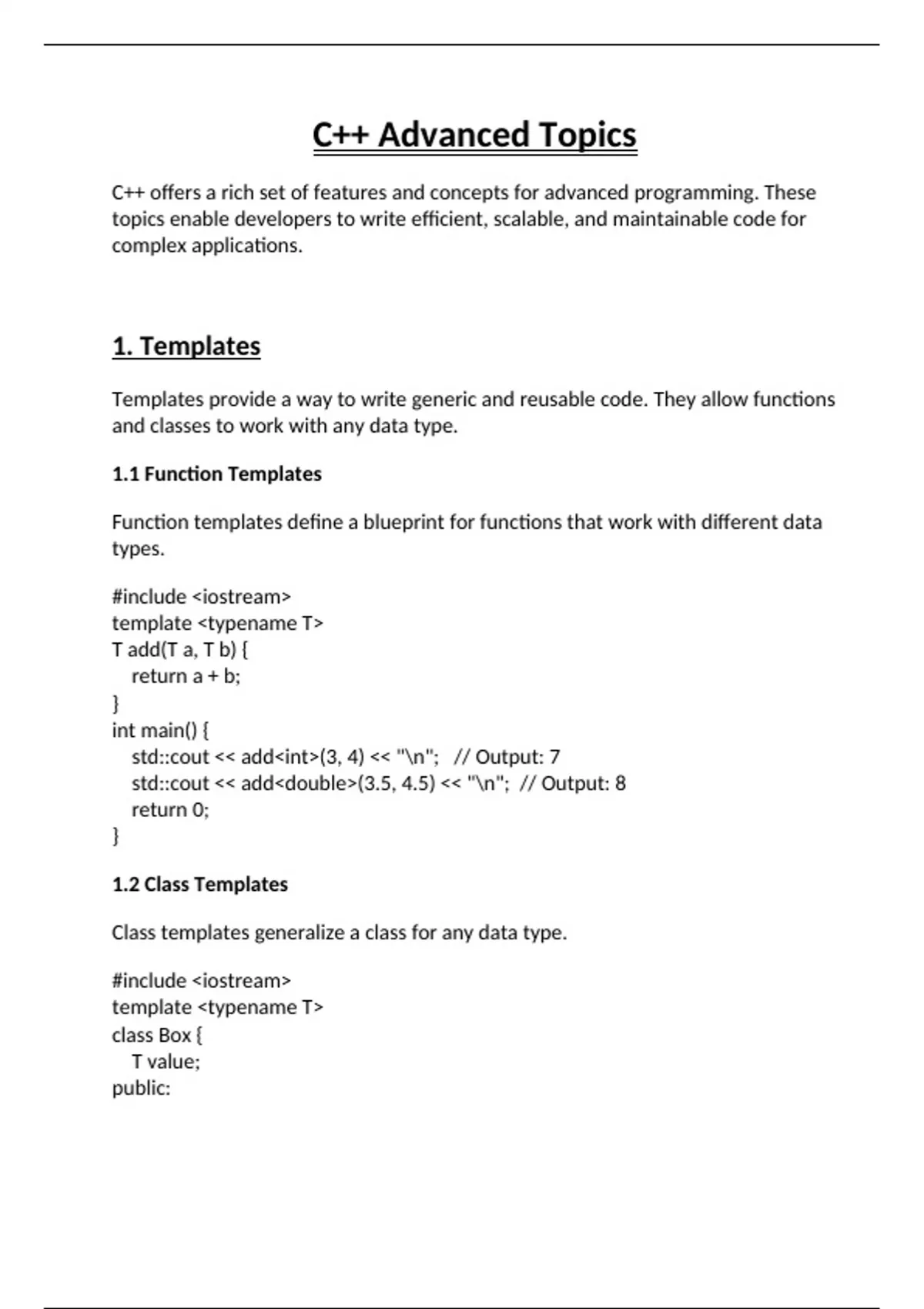 Advanced Topics in C++ Programming: A Comprehensive Guide with Examples - COMPUTER SCIENCE ...