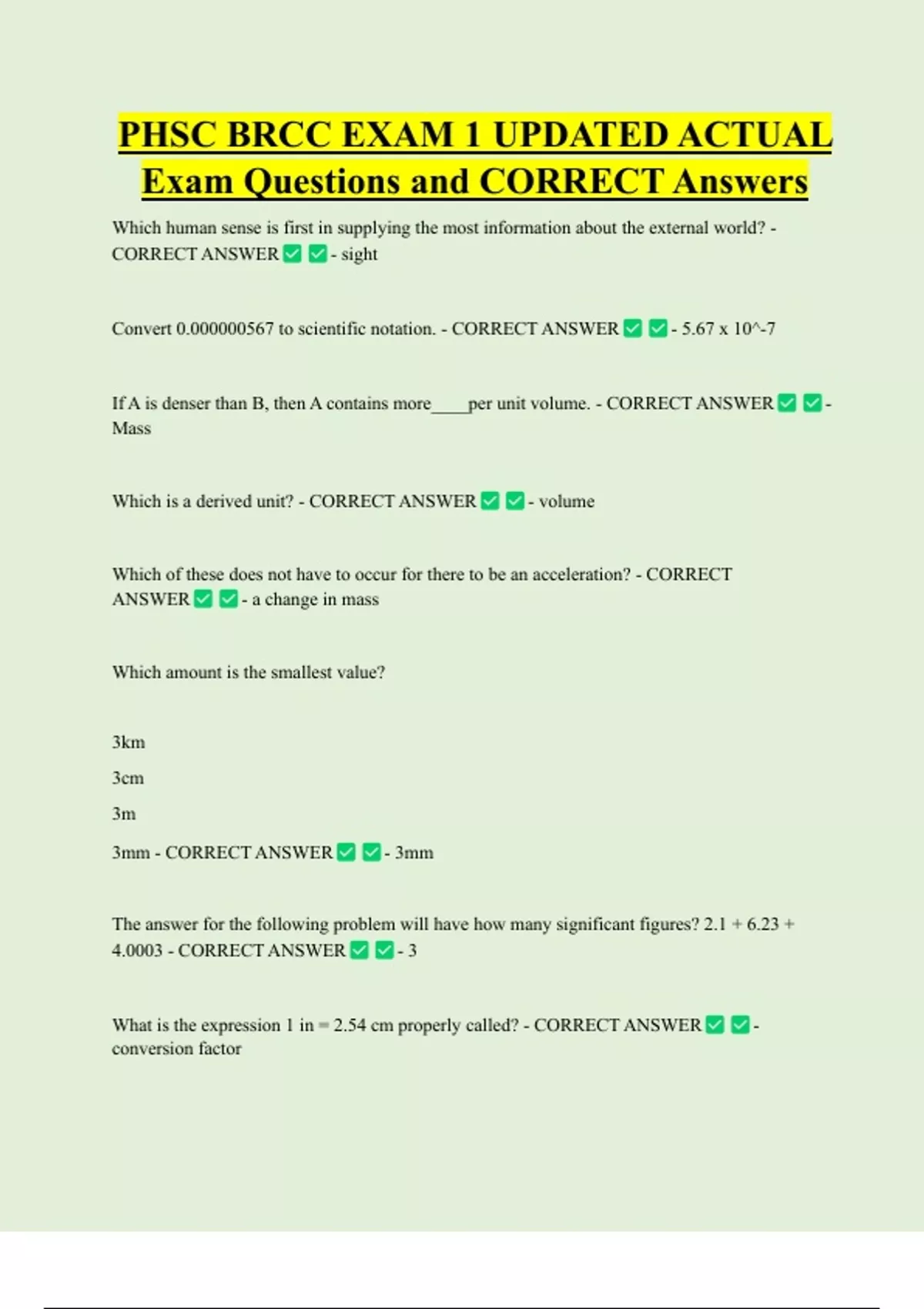 BRCC Bundled Exam Questions WITH CORRECT Answers - Stuvia US