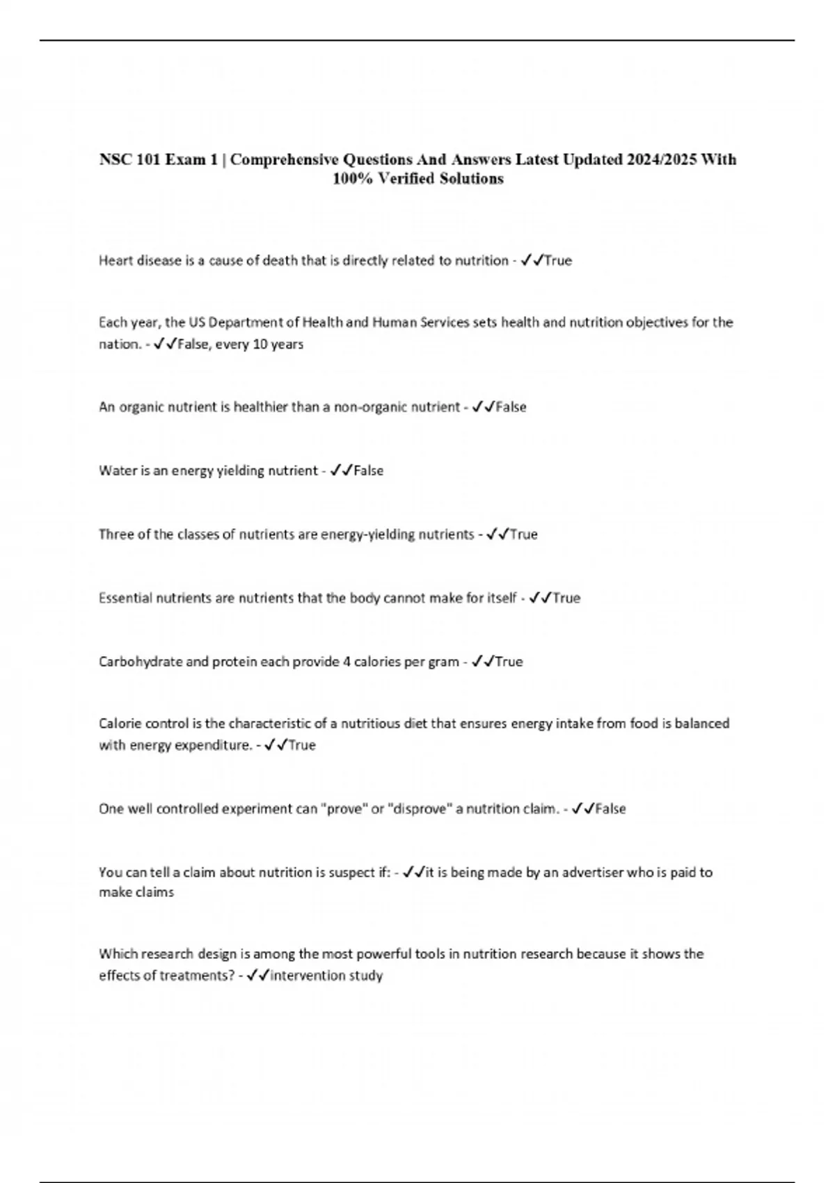 NSC 101 Exam 1 | Comprehensive Questions And Answers - NSC 101 - Stuvia US