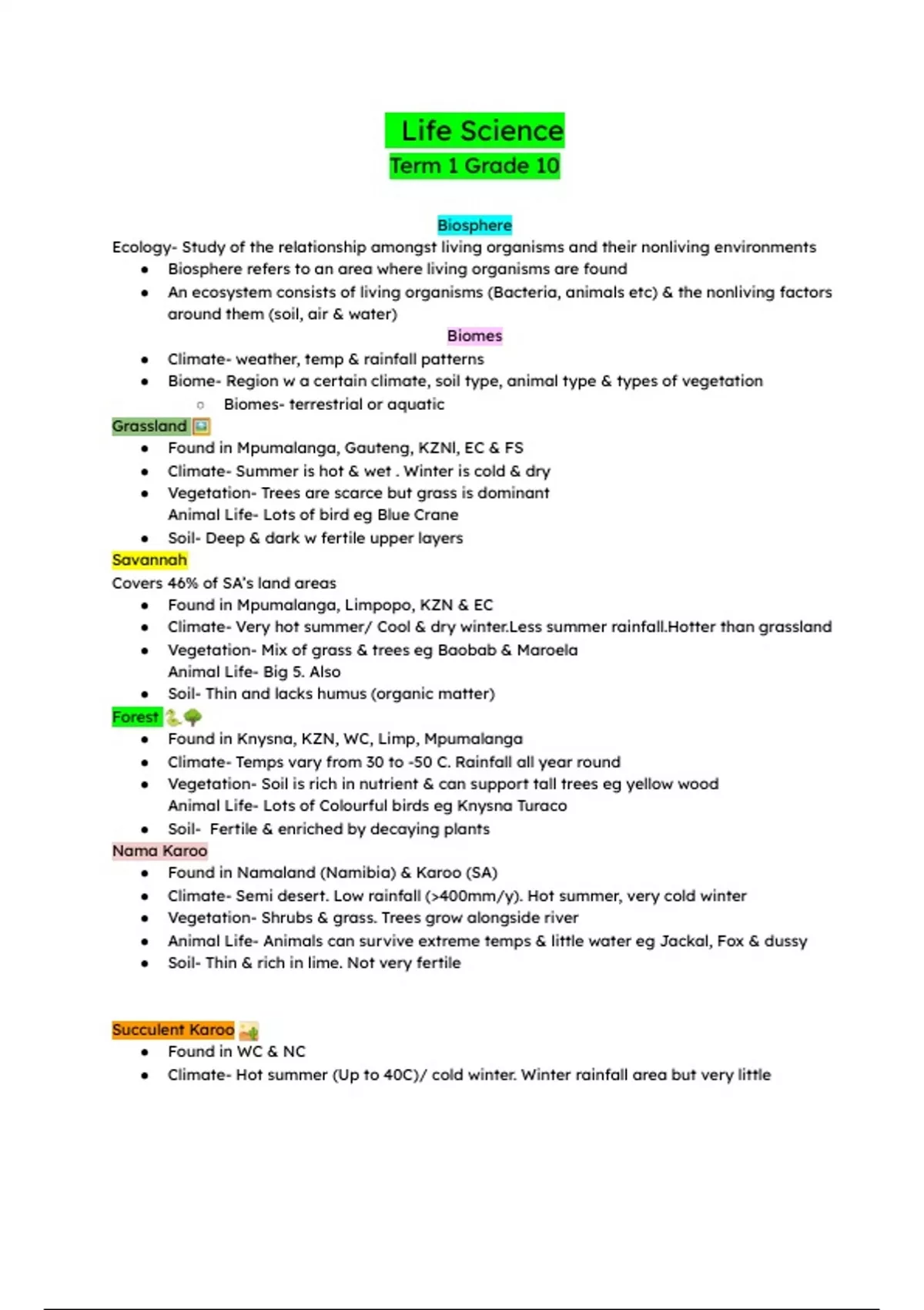 Summary Biodiversity - Life Sciences (Biology) Grade 10 Term 1 - Life ...
