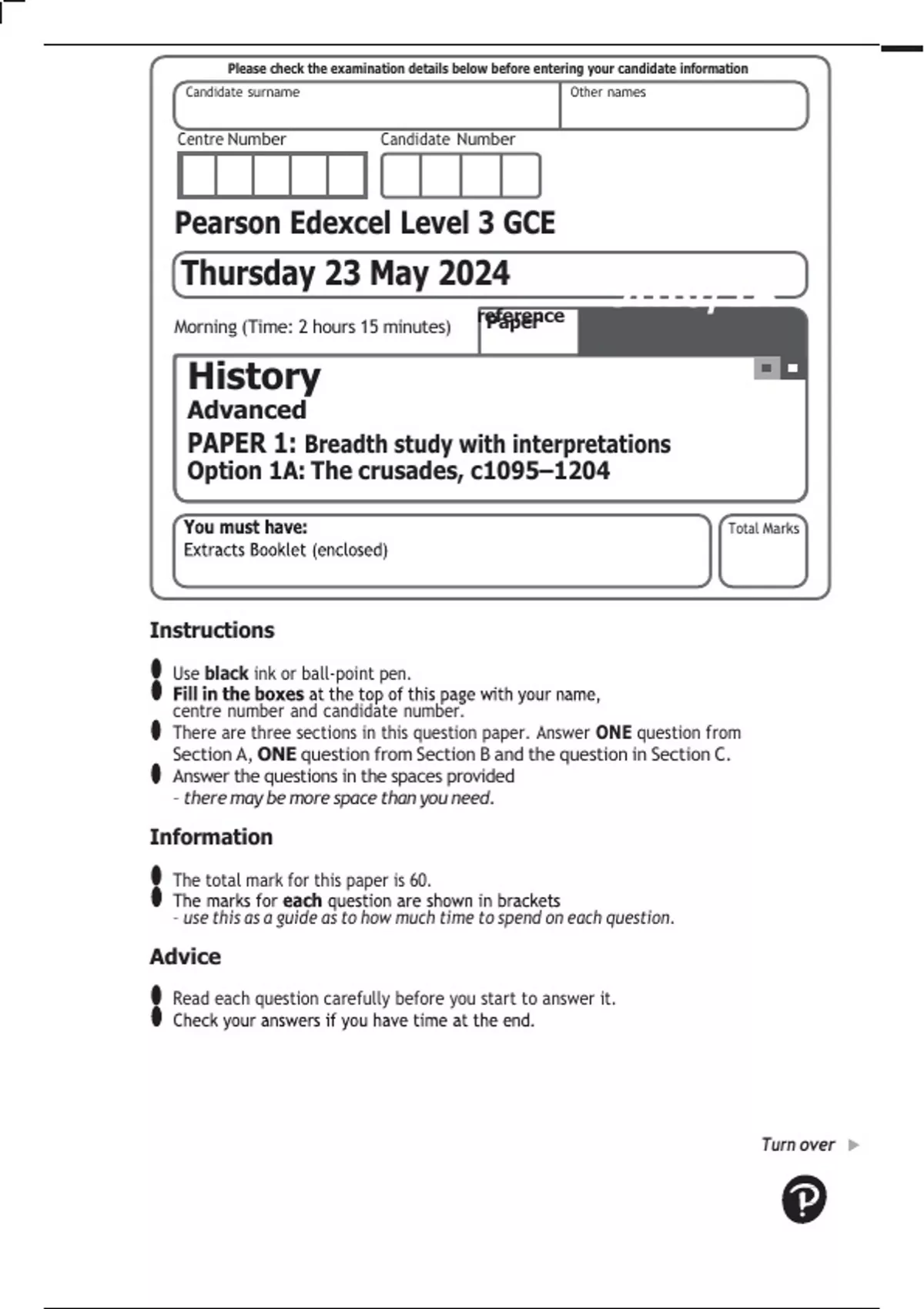2024 Pearson Edexcel in GCE History (9HI0/1A) Advanced Paper 1: Breadth ...