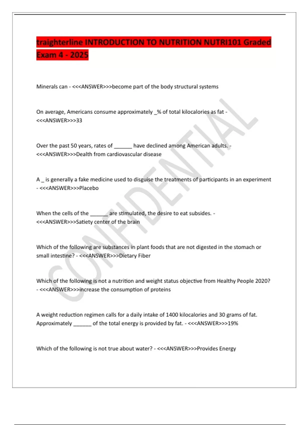 TN Cat 7 Review exan (100 Questions with 100- correct answers - INTRODUCTION TO NUTRITION ...