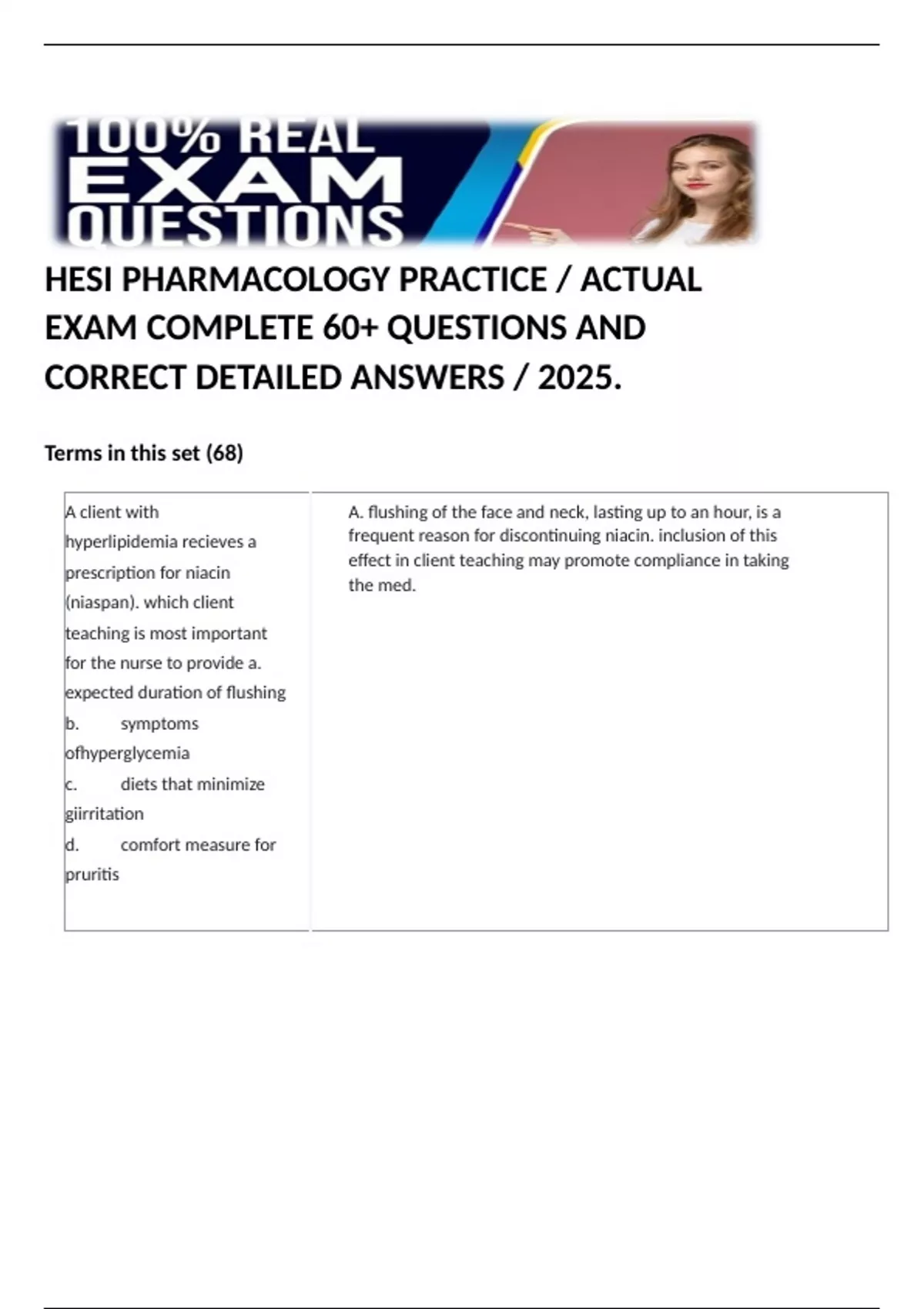 HESI PHARMACOLOGY PRACTICE / ACTUAL EXAM COMPLETE 60+ QUESTIONS AND ...