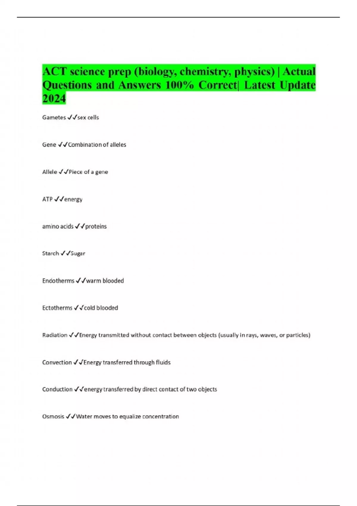 ACT 2025 science prep (biology, chemistry, physics) | Actual Questions ...