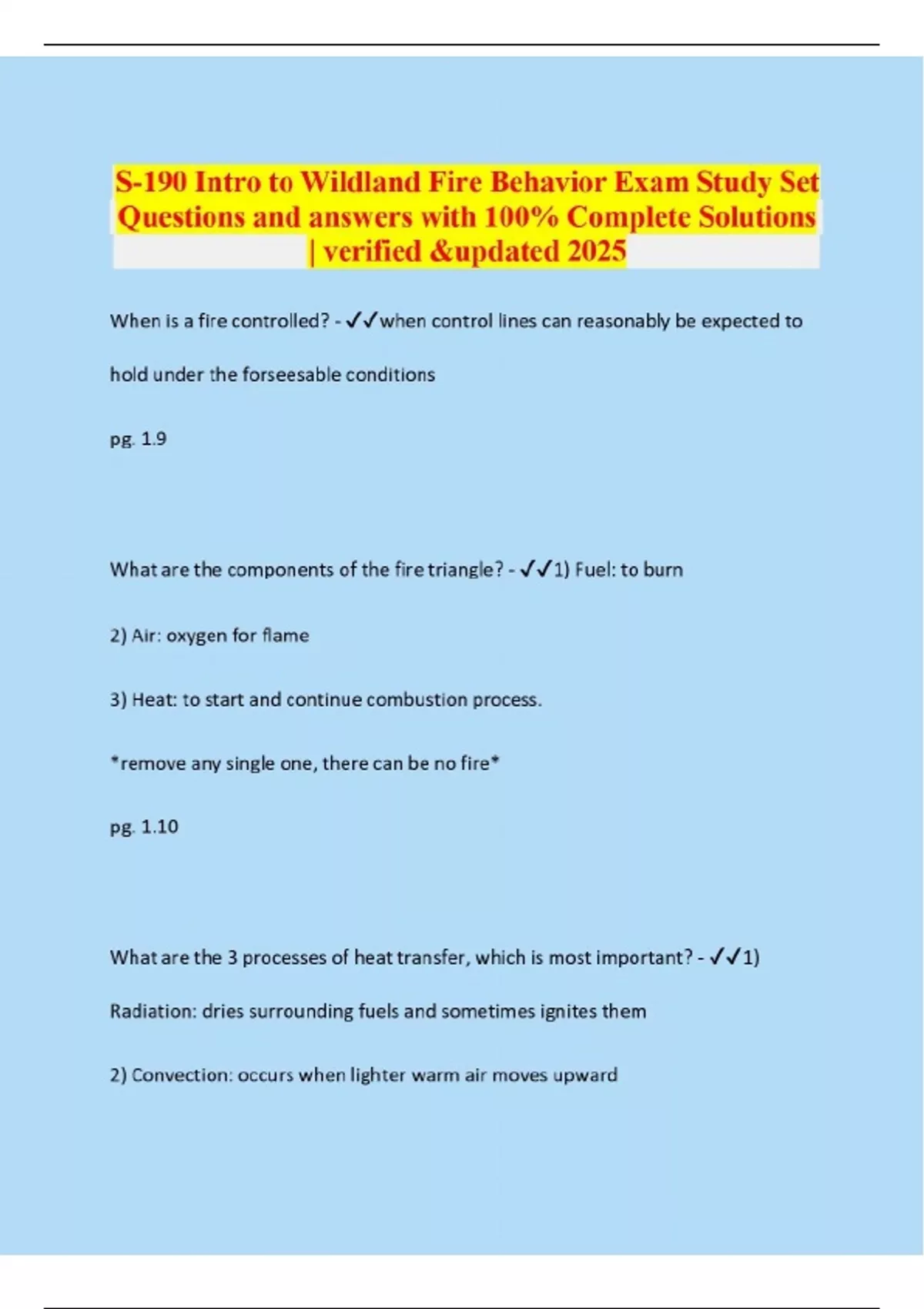 S-190 Intro to Wildland Fire Behavior Exam Study Set Questions and ...