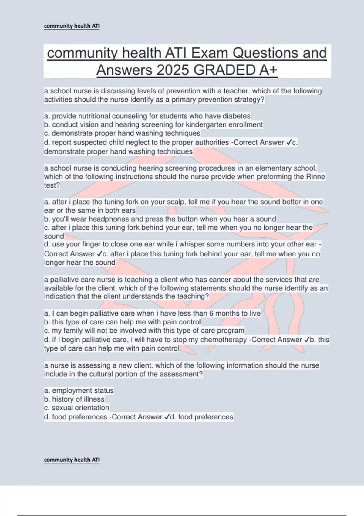 community health ATI Exam Questions and Answers 2025 GRADED A+ ...