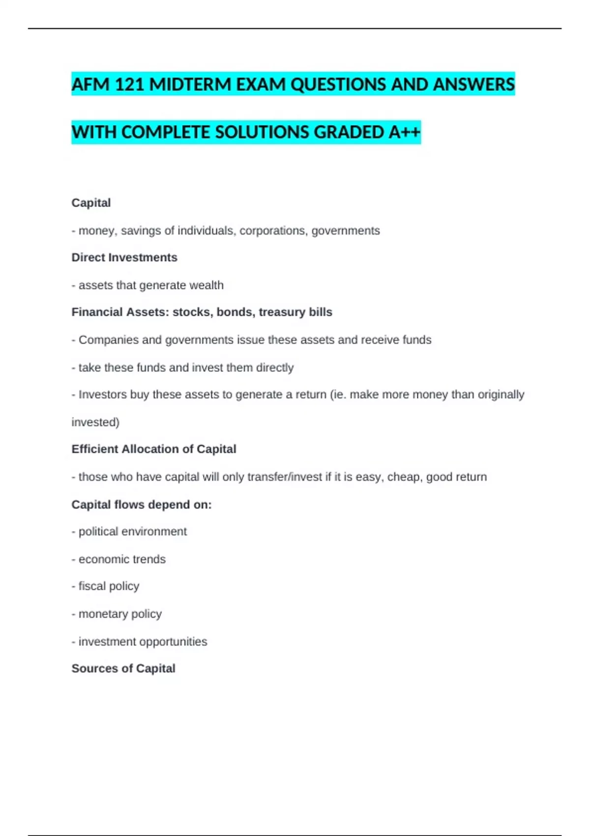 BUNDLE OF AFM 121 FINAL EXAM QUESTIONS AND ANSWERS WITH COMPLETE ...