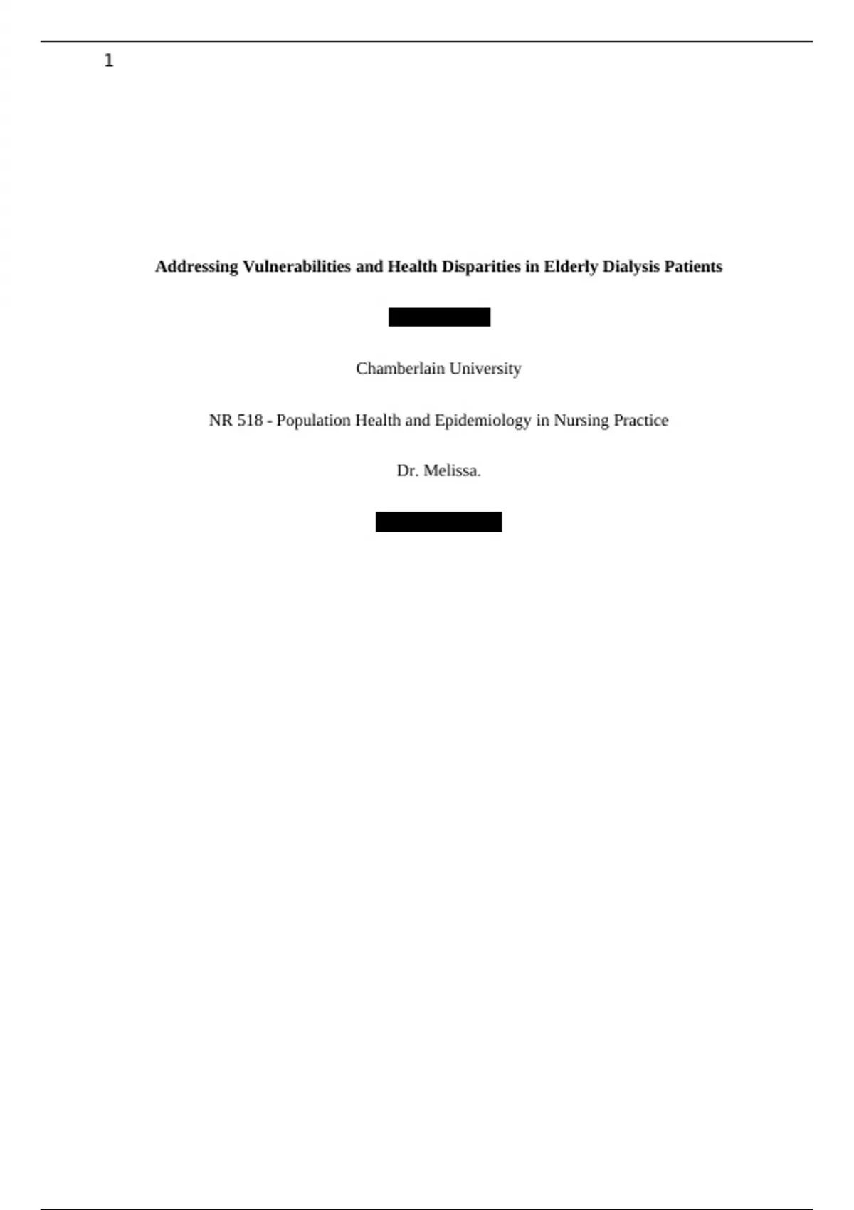 NR 518 Module 4 Assignment; Addressing Vulnerabilities and Health ...