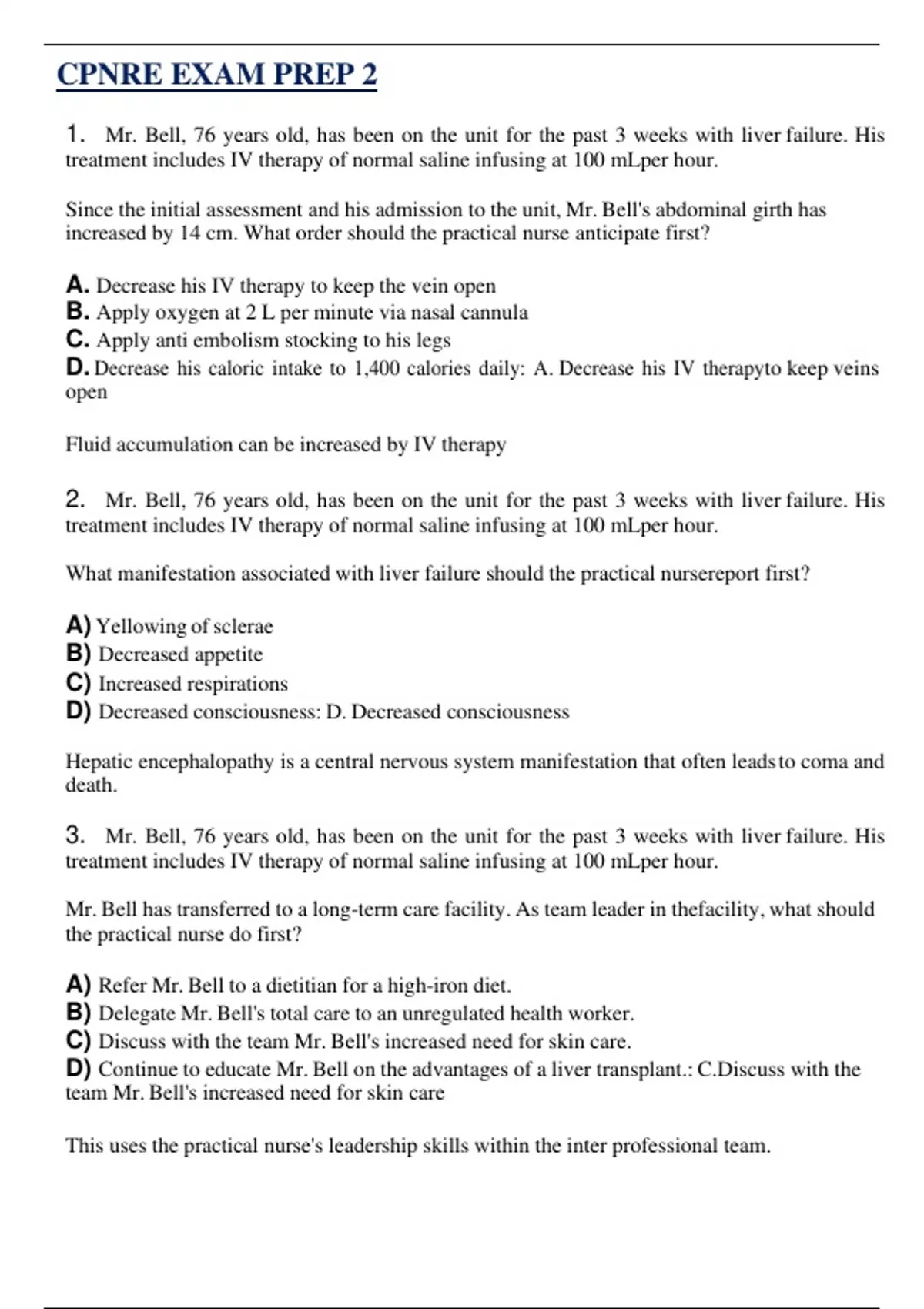 CPNRE EXAM PREP BUNDLE ( EXAM 1, 2 ) 2024/2025 | QUESTIONS WITH 100% ...