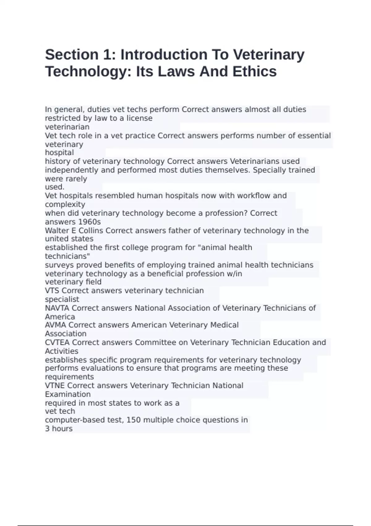 Section 1: Introduction To Veterinary Technology: Its Laws And Ethics ...