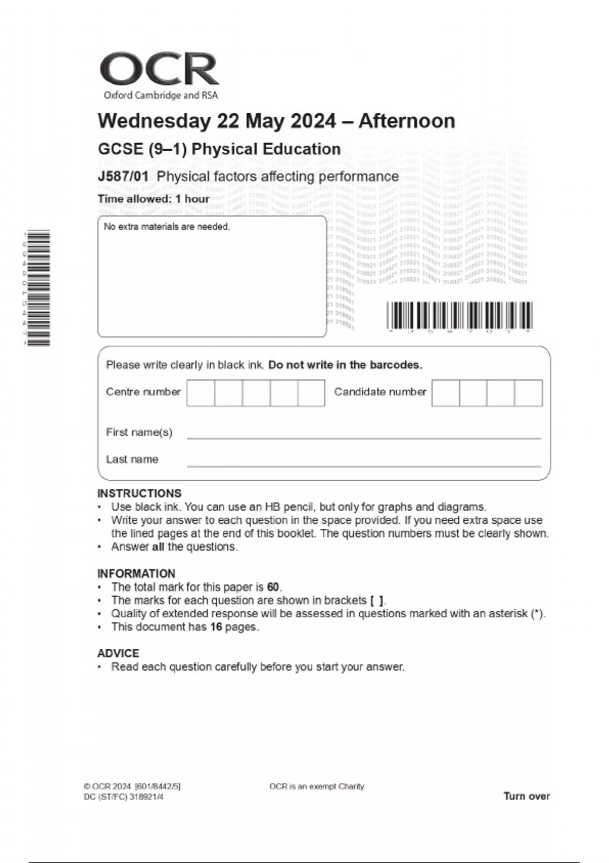 OCR GCSE (9–1) Physical Education J587/01 Physical factors affecting ...