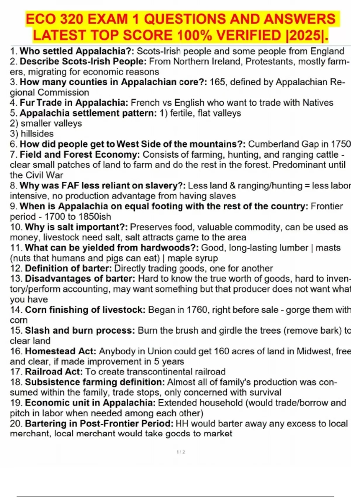 ECO 320 EXAM 1 QUESTIONS AND ANSWERS LATEST TOP SCORE 100% VERIFIED ...