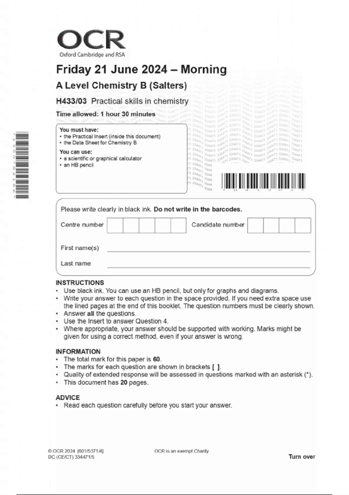 OCR A Level Chemistry B (Salters) H433/03 Practical skills in chemistry ...