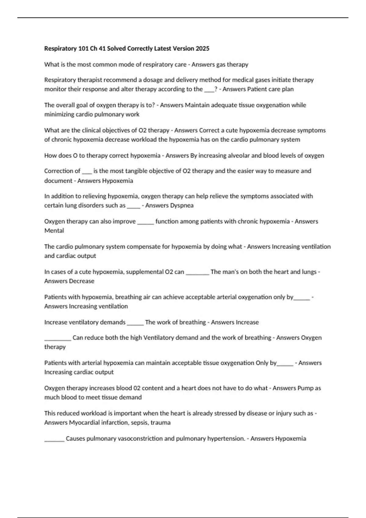 Respiratory 101 Ch 41 Solved Correctly Latest Version 2025 ...