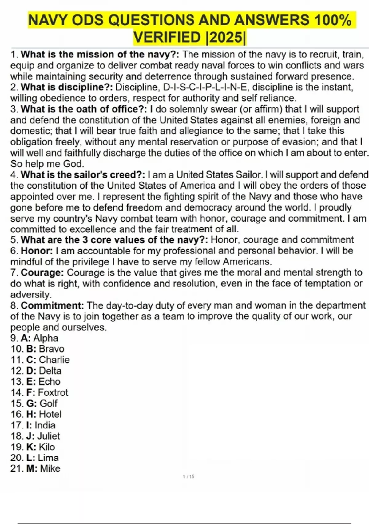 NAVY ODS QUESTIONS AND ANSWERS 100% VERIFIED |2025| - NAVY ODS - Stuvia US