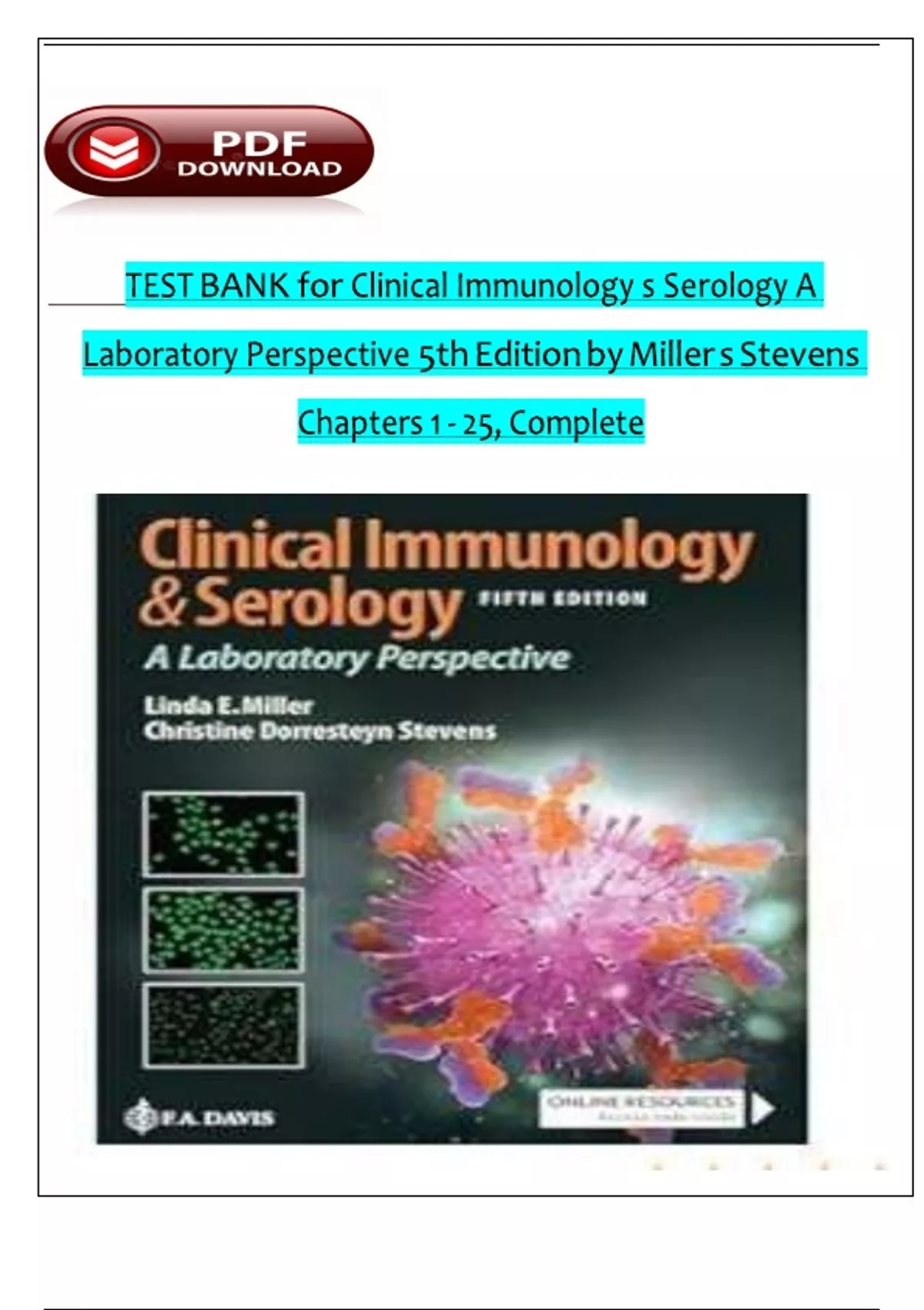 TEST BANK For Clinical Immunology & Serology A Laboratory Perspective ...