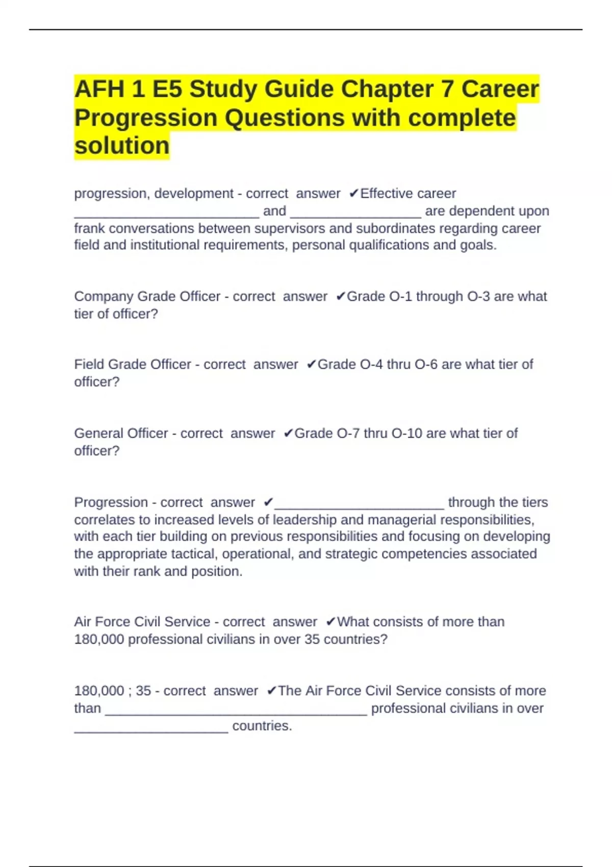 AFH 1 E5 Study Guide Chapter 7 Career Progression Questions with ...