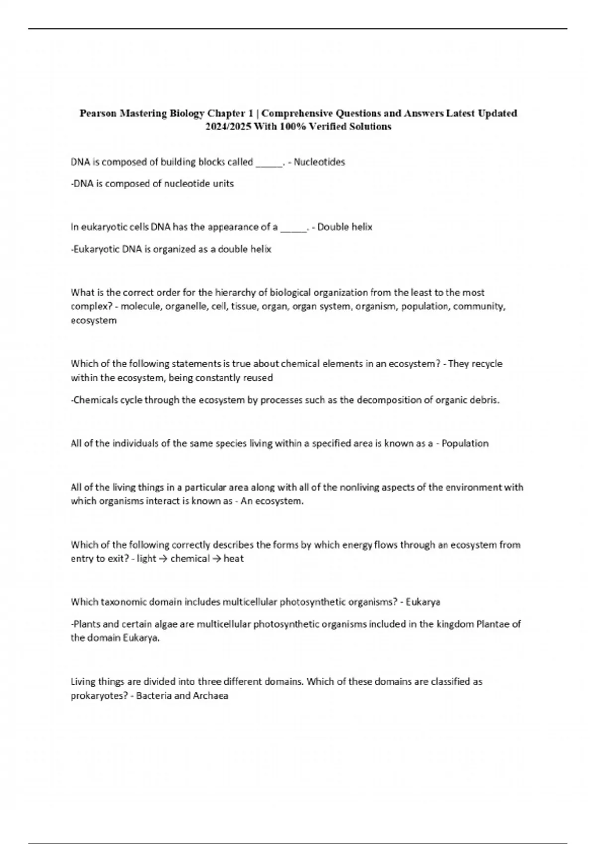 Pearson Mastering Biology Chapter 1 | Comprehensive Questions and ...