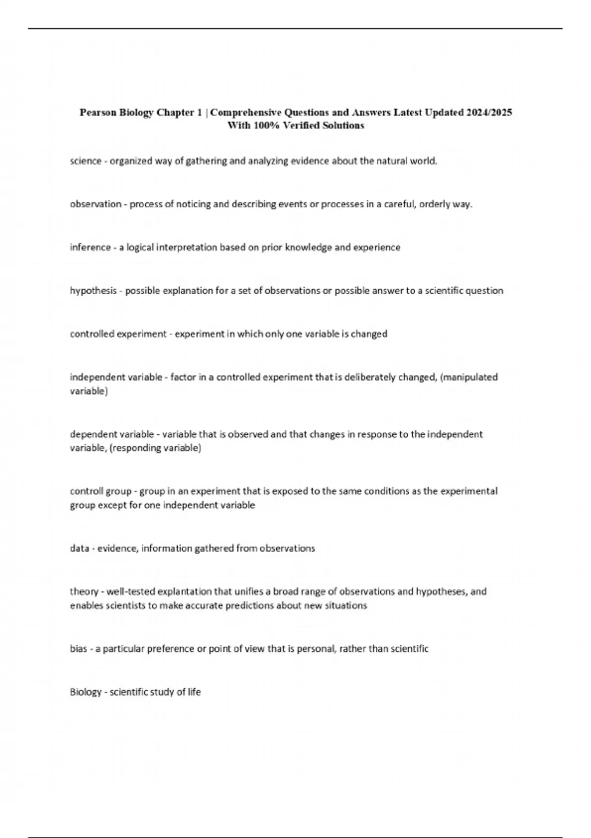 Pearson Biology Chapter 1 | Comprehensive Questions and Answers ...