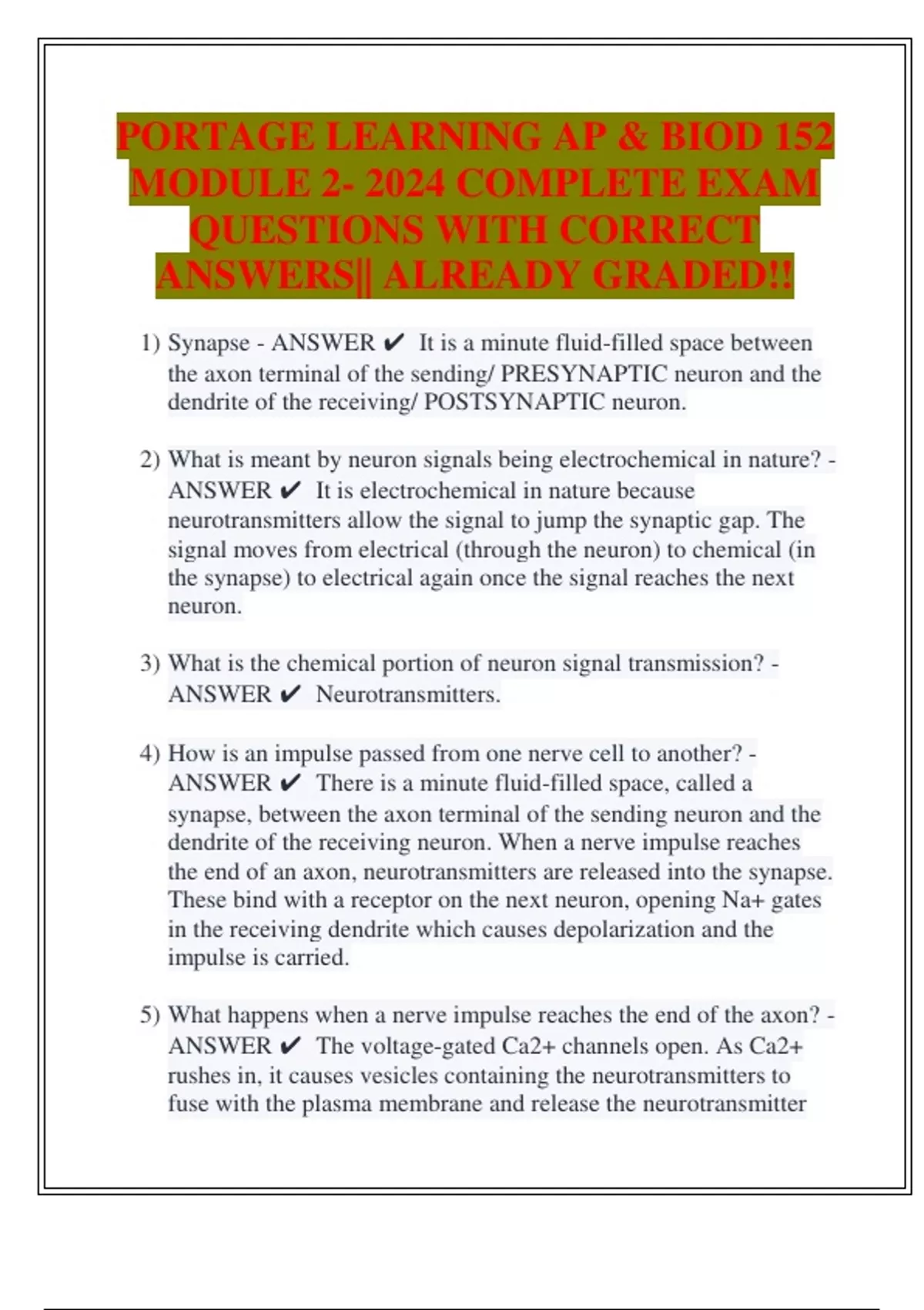 PORTAGE LEARNING AP & BIOD 152 MODULE 2- 2024 COMPLETE EXAM QUESTIONS ...