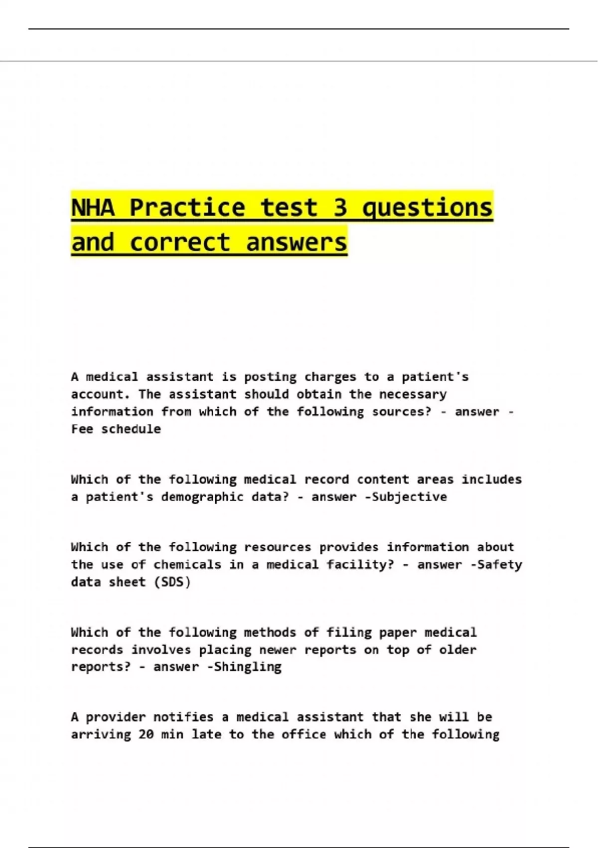 NHA Practice test 3 questions and correct answers - NHA - Stuvia NL