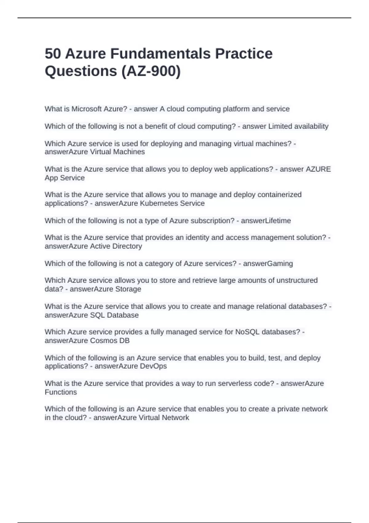 50 Azure Fundamentals Practice Questions (AZ-900) Questions with ...