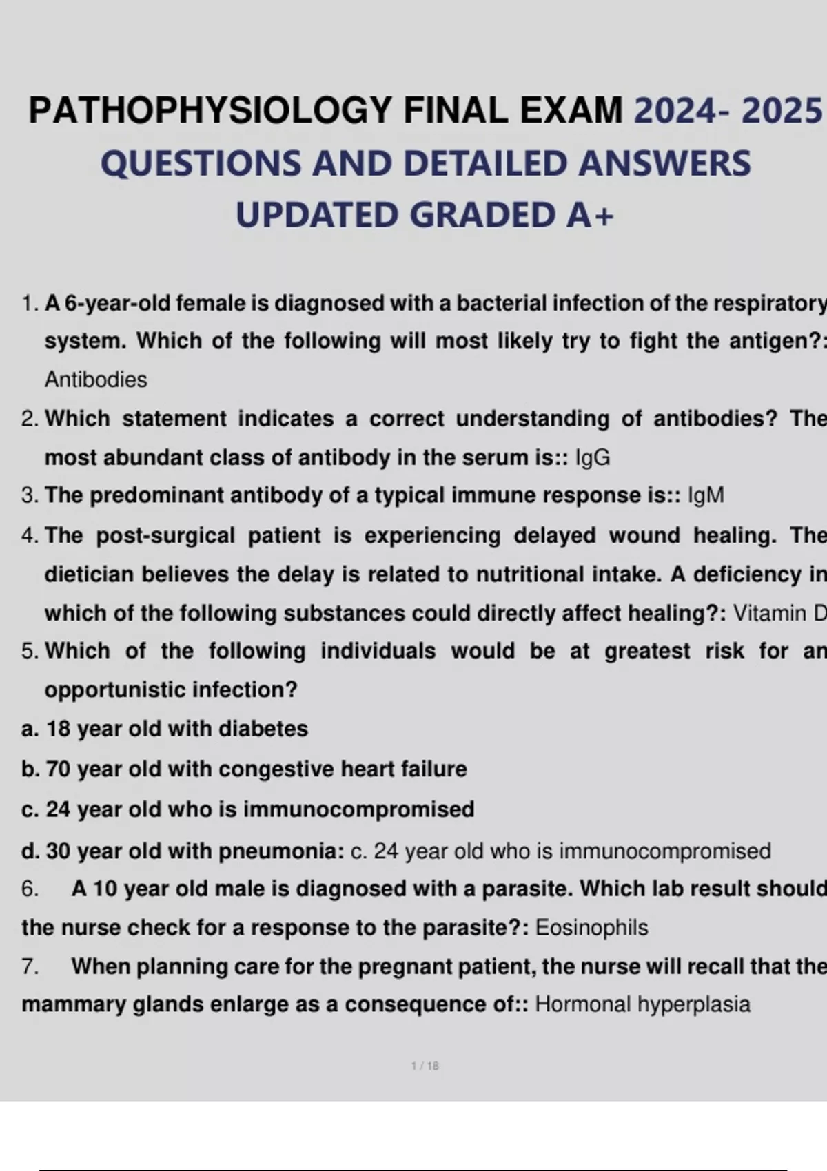 PATHOPHYSIOLOGY FINAL EXAM QUESTIONS AND DETAILED ANSWERS UPDATED ...