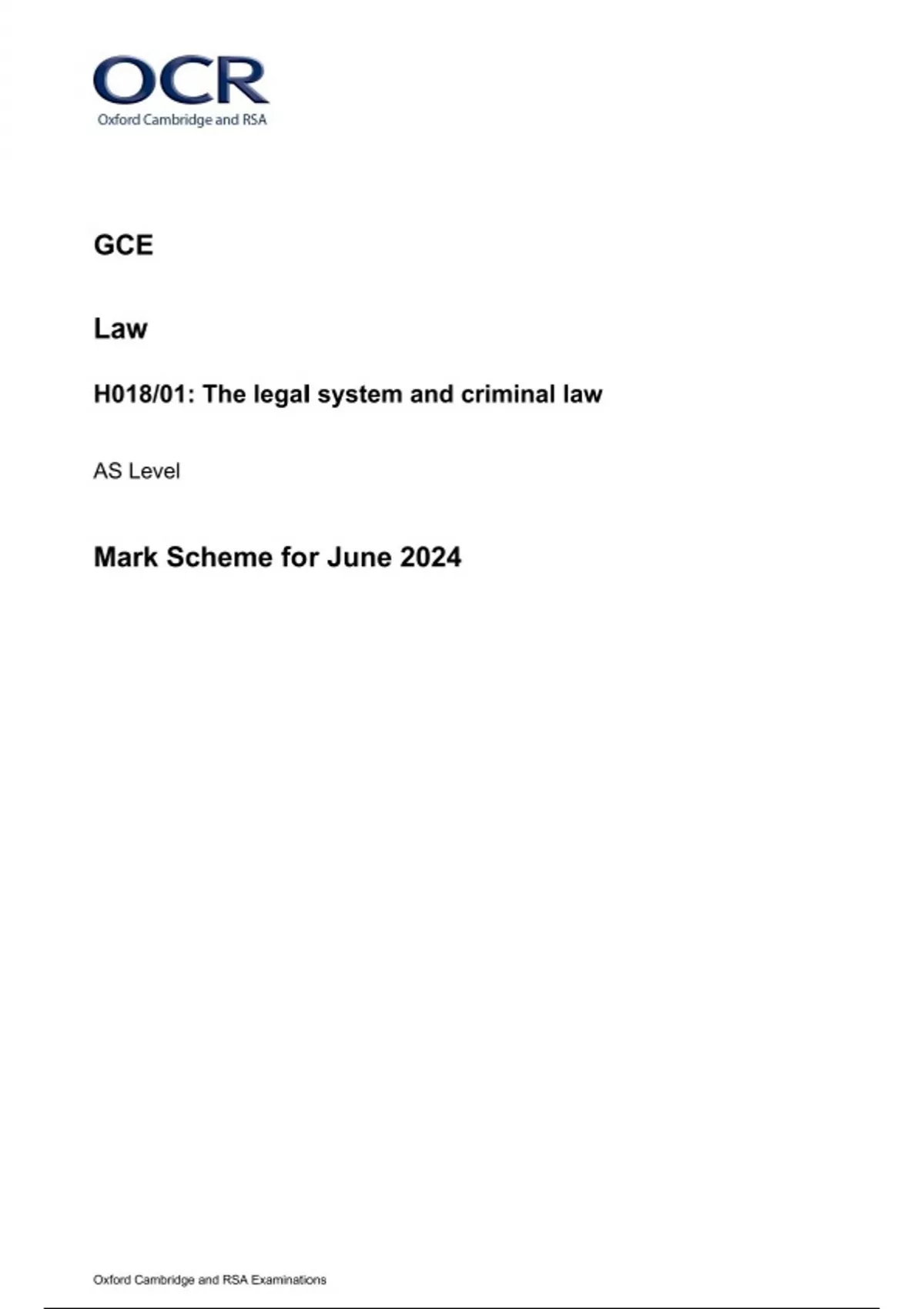 OCR AS Level Law Paper 1 and 2 JUNE 2024 QUESTION PAPERS AND MARK ...