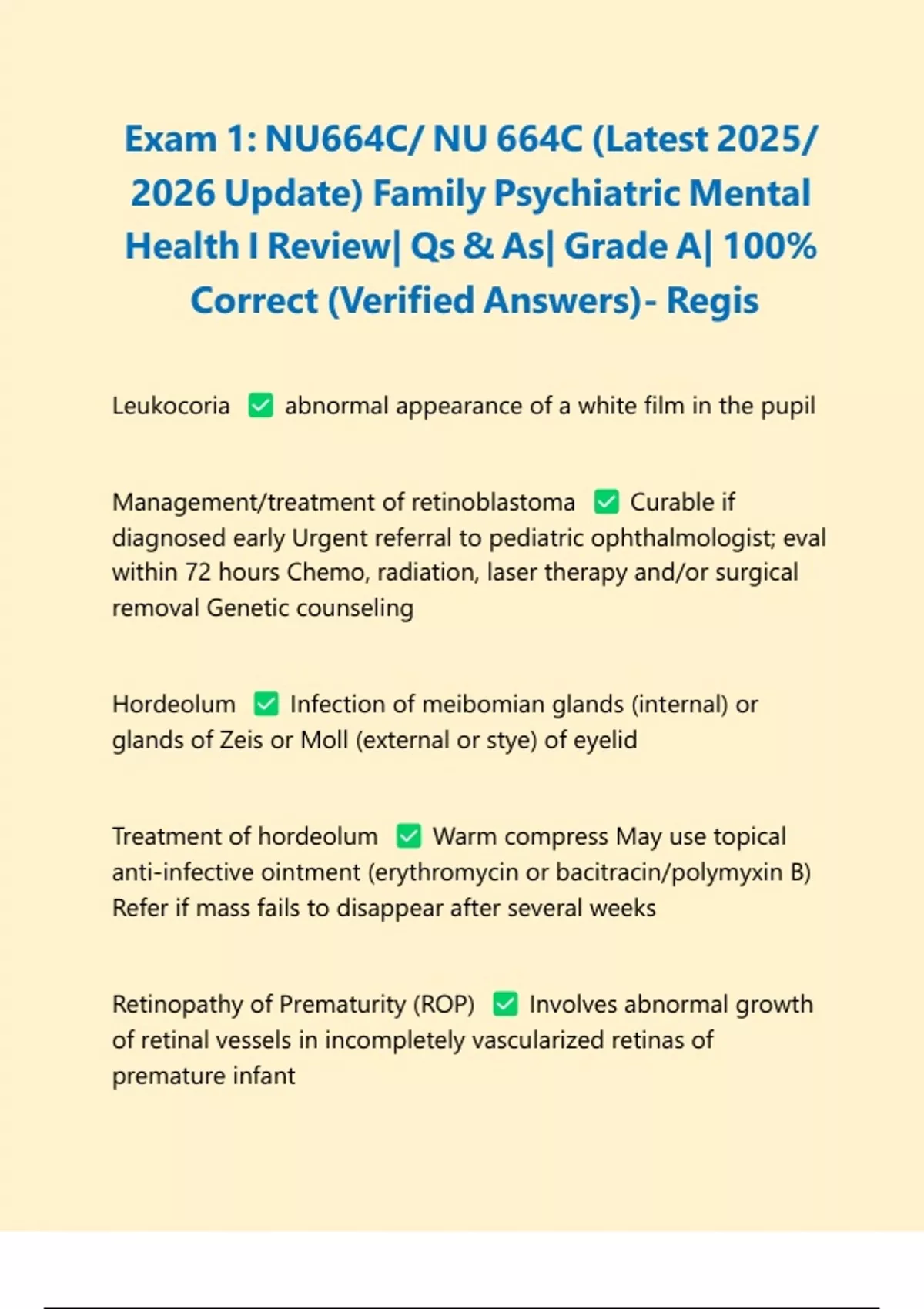 Exam 1: NU664C/ NU 664C (Latest 2025/ 2026 Update) Family Psychiatric ...