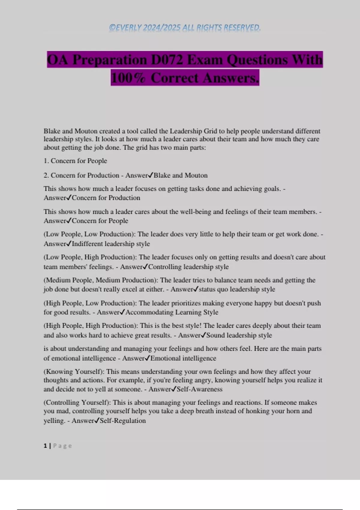 OA Preparation D072 Exam Questions With 100% Correct Answers. - WGU ...