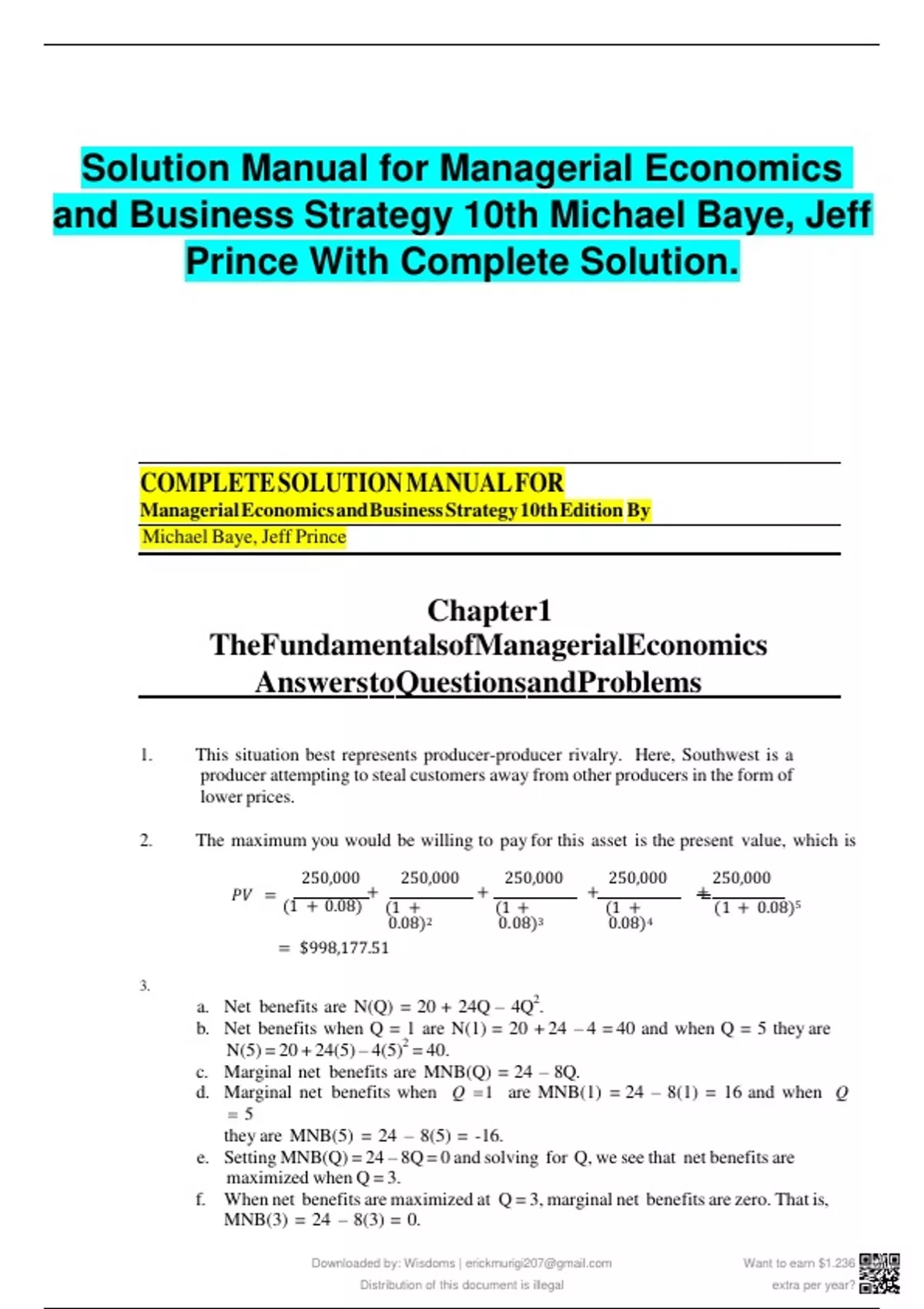 Solution Manual for Managerial Economics and Business Strategy 10th ...