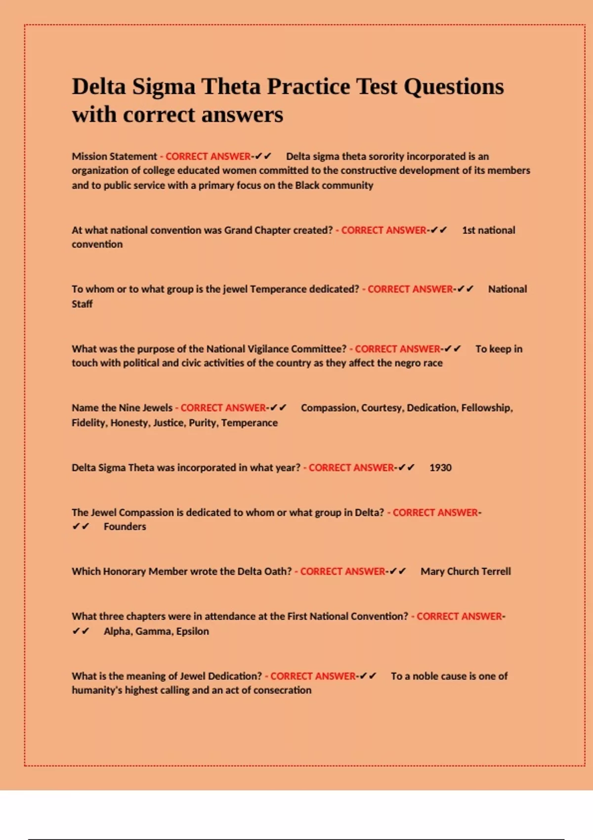 Delta Sigma Theta Practice Test Questions with correct answers - Delta ...