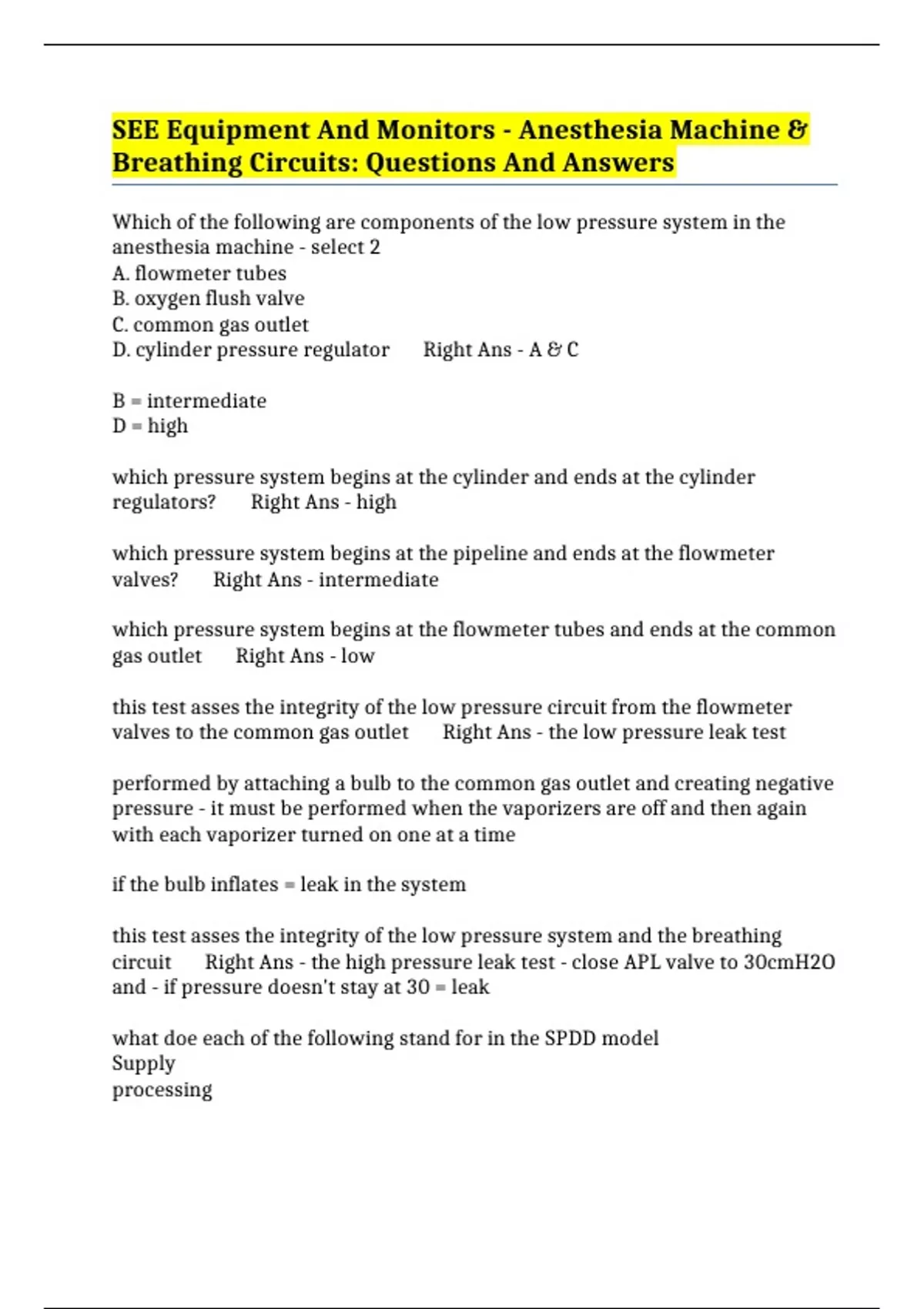 SEE Equipment And Monitors - Anesthesia Machine & Breathing Circuits ...