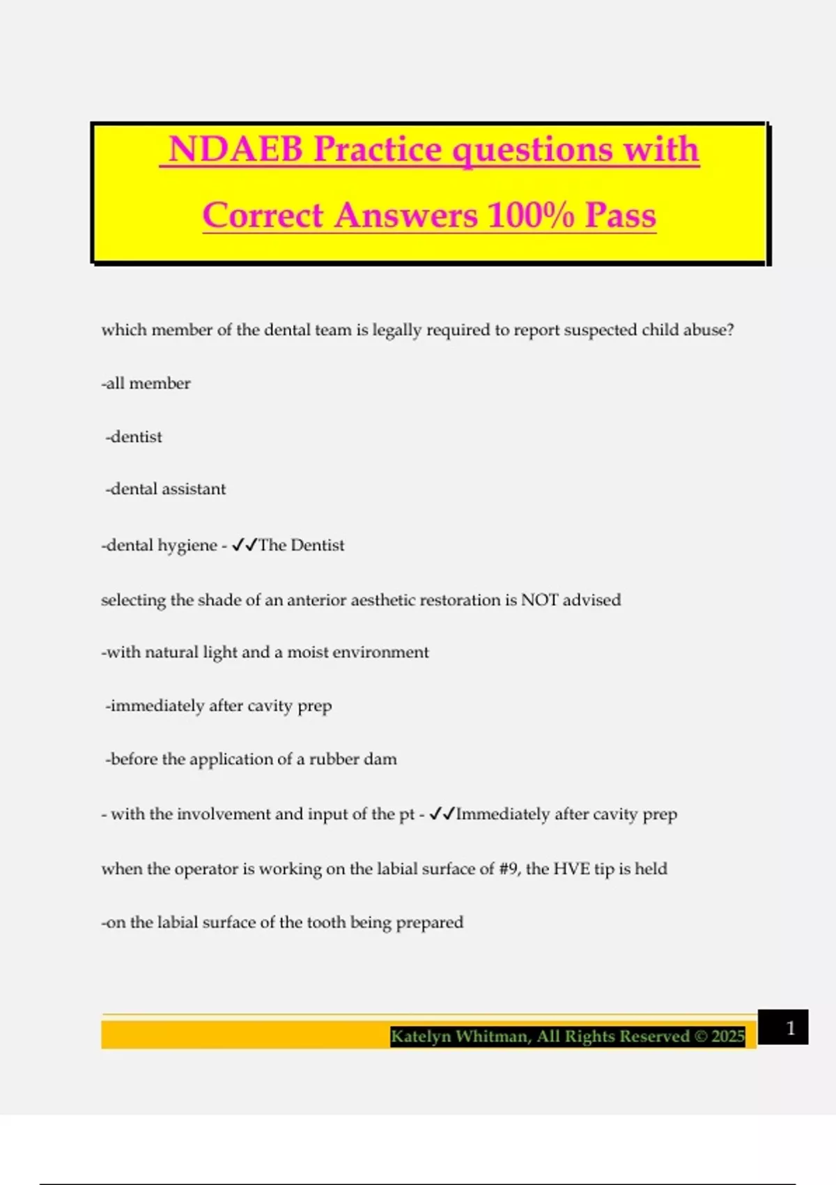 NDAEB Practice questions with Correct Answers 100% Pass - NDAEB - Stuvia US