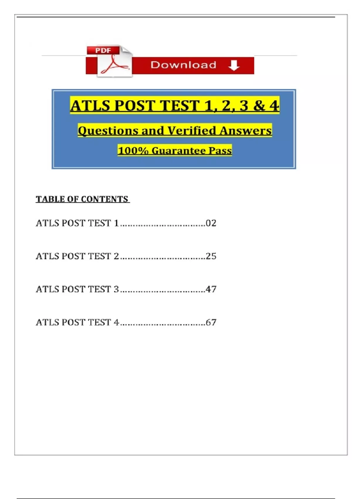 ATLS {2025 }10th Edition Post Test 1, 2, 3 & 4 Actual Questions with ...