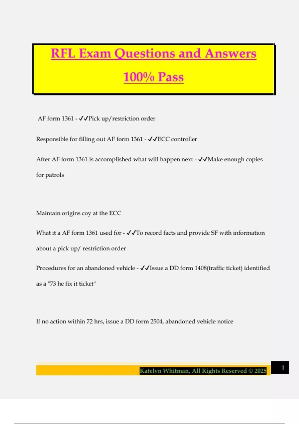 RFL Exam Questions and Answers 100% Pass - RFL - Stuvia US