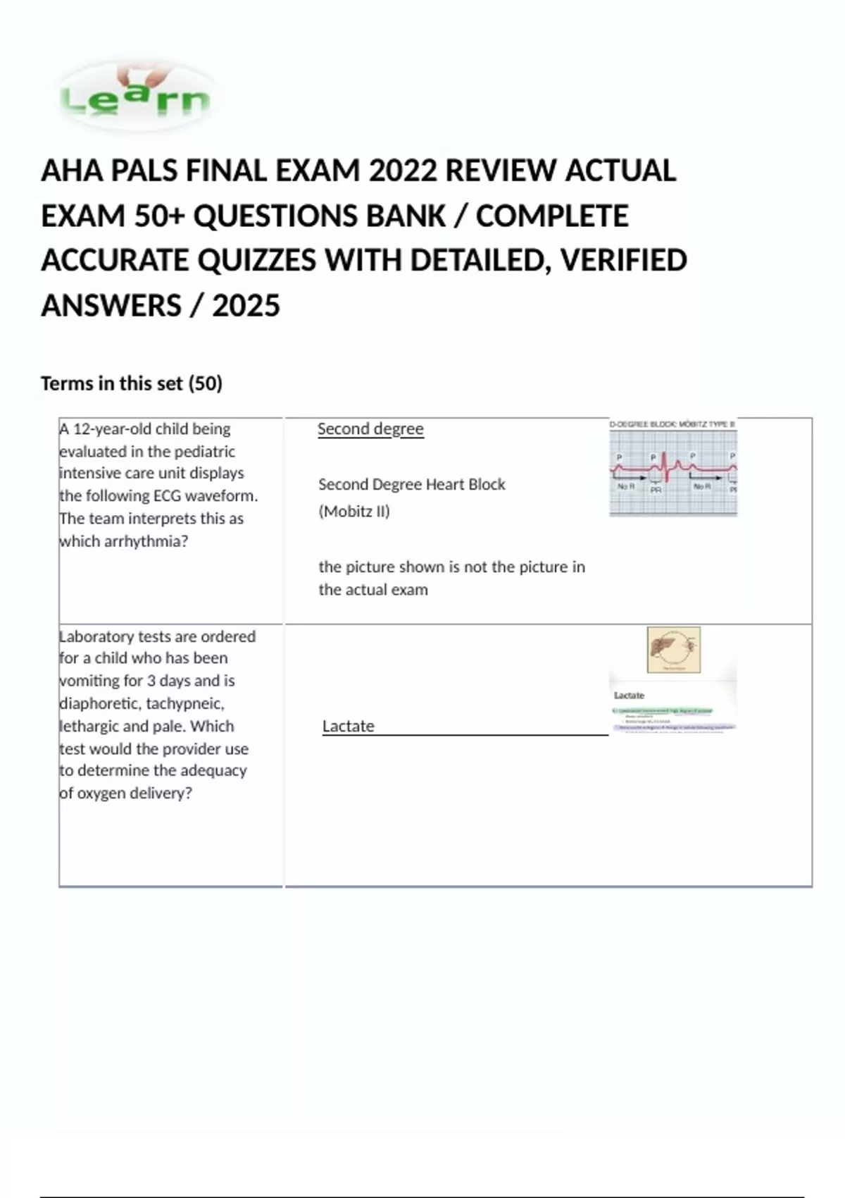 AHA PALS FINAL EXAM 2022 REVIEW ACTUAL EXAM 50+ QUESTIONS BANK ...