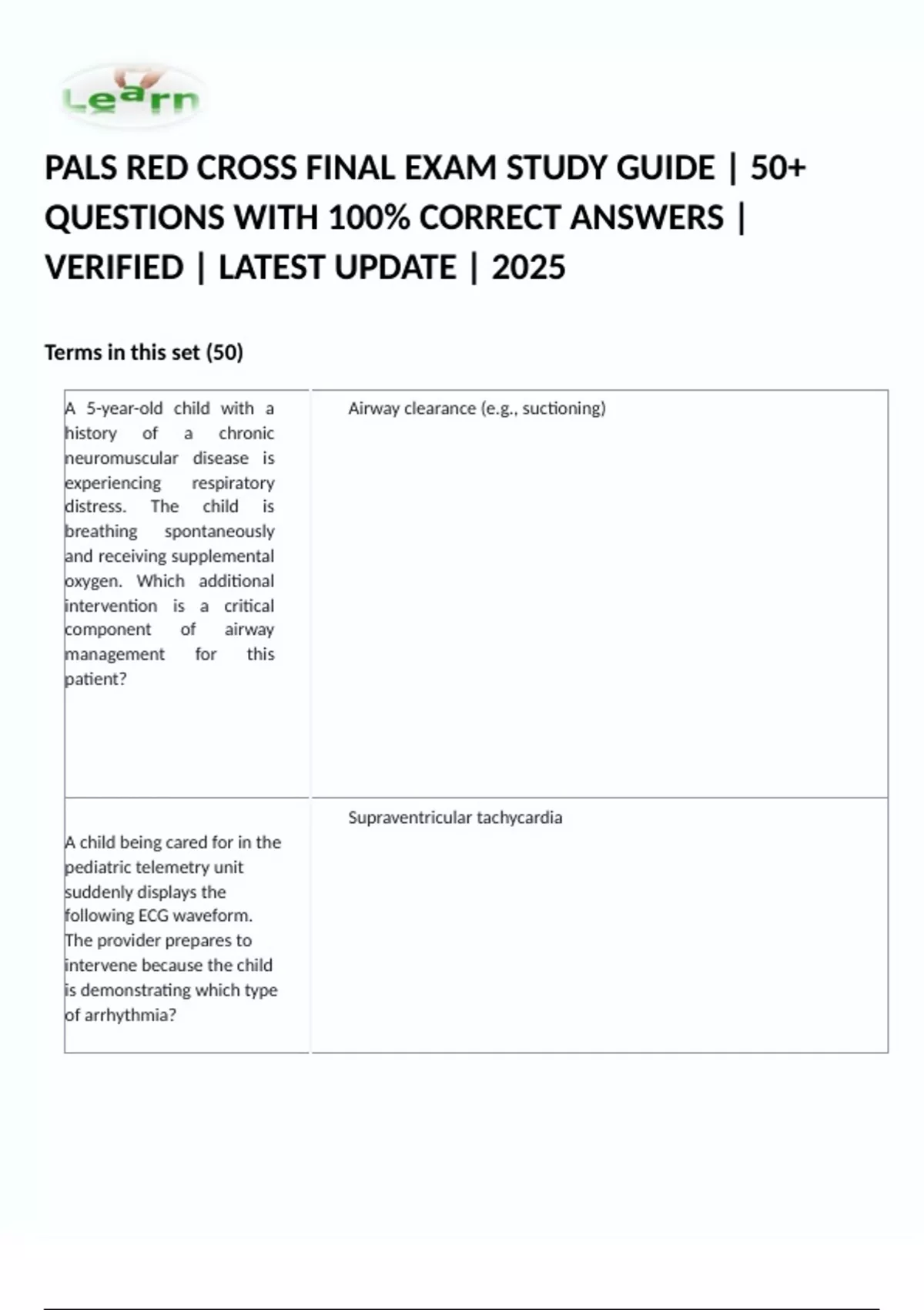 PALS RED CROSS FINAL EXAM STUDY GUIDE | 50+ QUESTIONS WITH 100% CORRECT ...
