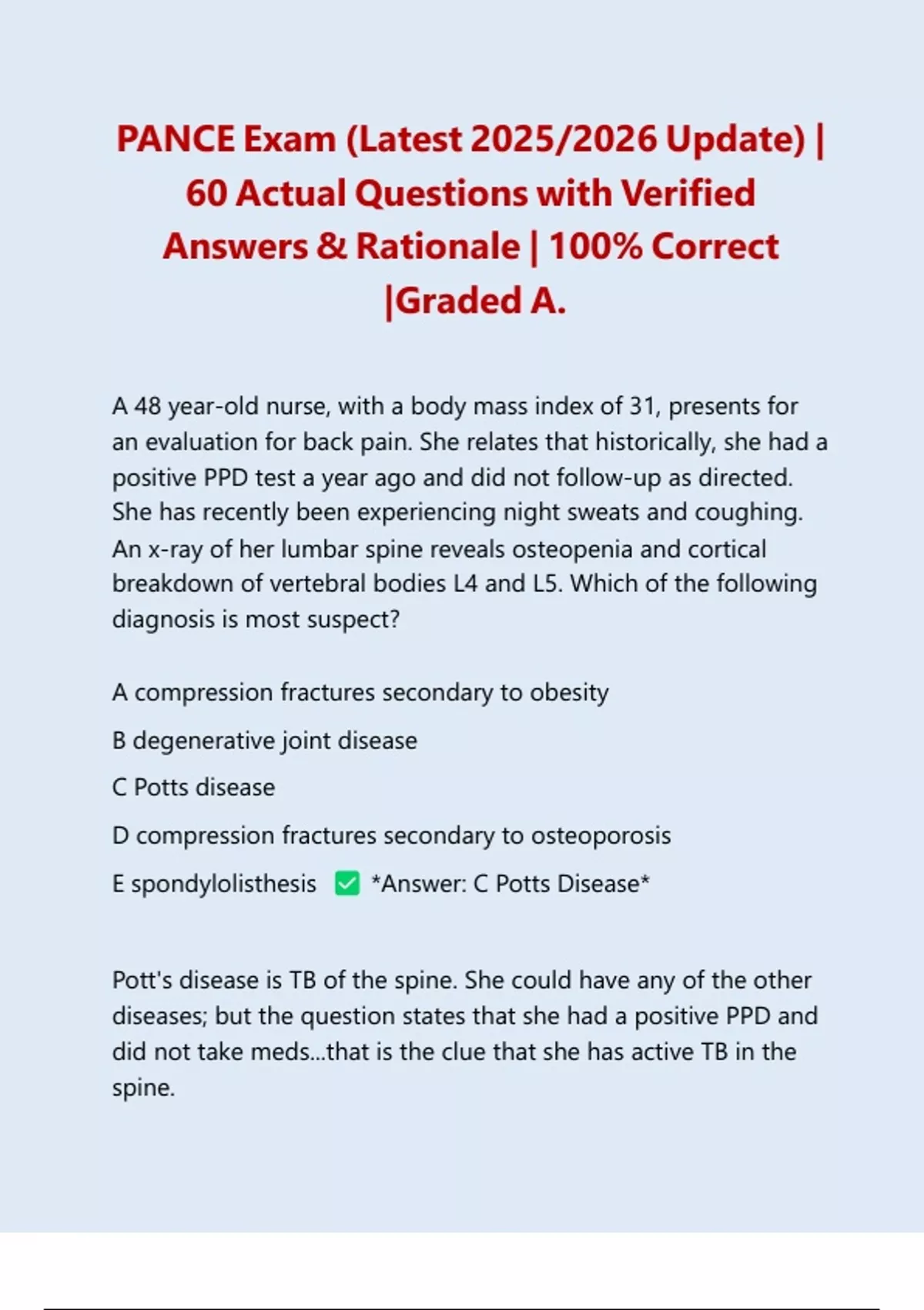 PANCE Exam (Latest 2025/2026 Update) | 60 Actual Questions with ...