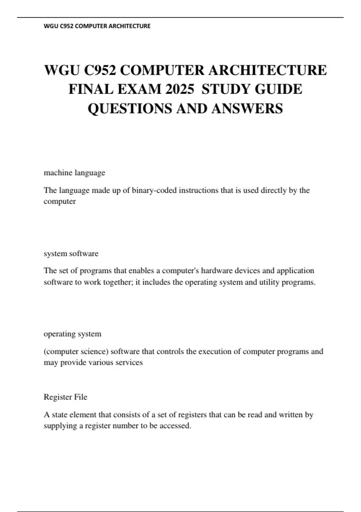 WGU C952 COMPUTER ARCHITECTURE FINAL EXAM 2025 STUDY GUIDE QUESTIONS AND ANSWERS - WGU C952 ...