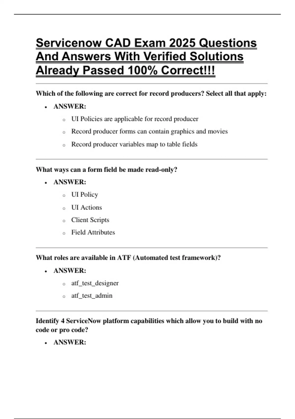 Servicenow CAD Exam 2025 Questions And Answers With Verified Solutions ...