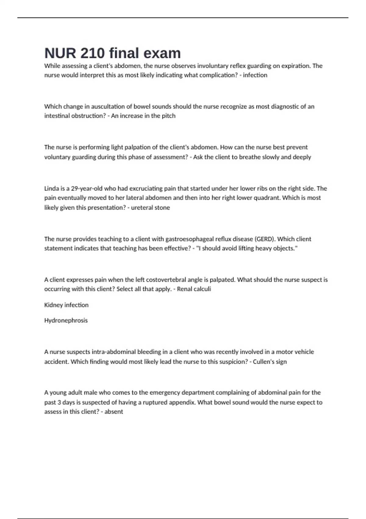 NUR 210 final exam questions and answers 2024/2025 - NUR 210 - Stuvia US