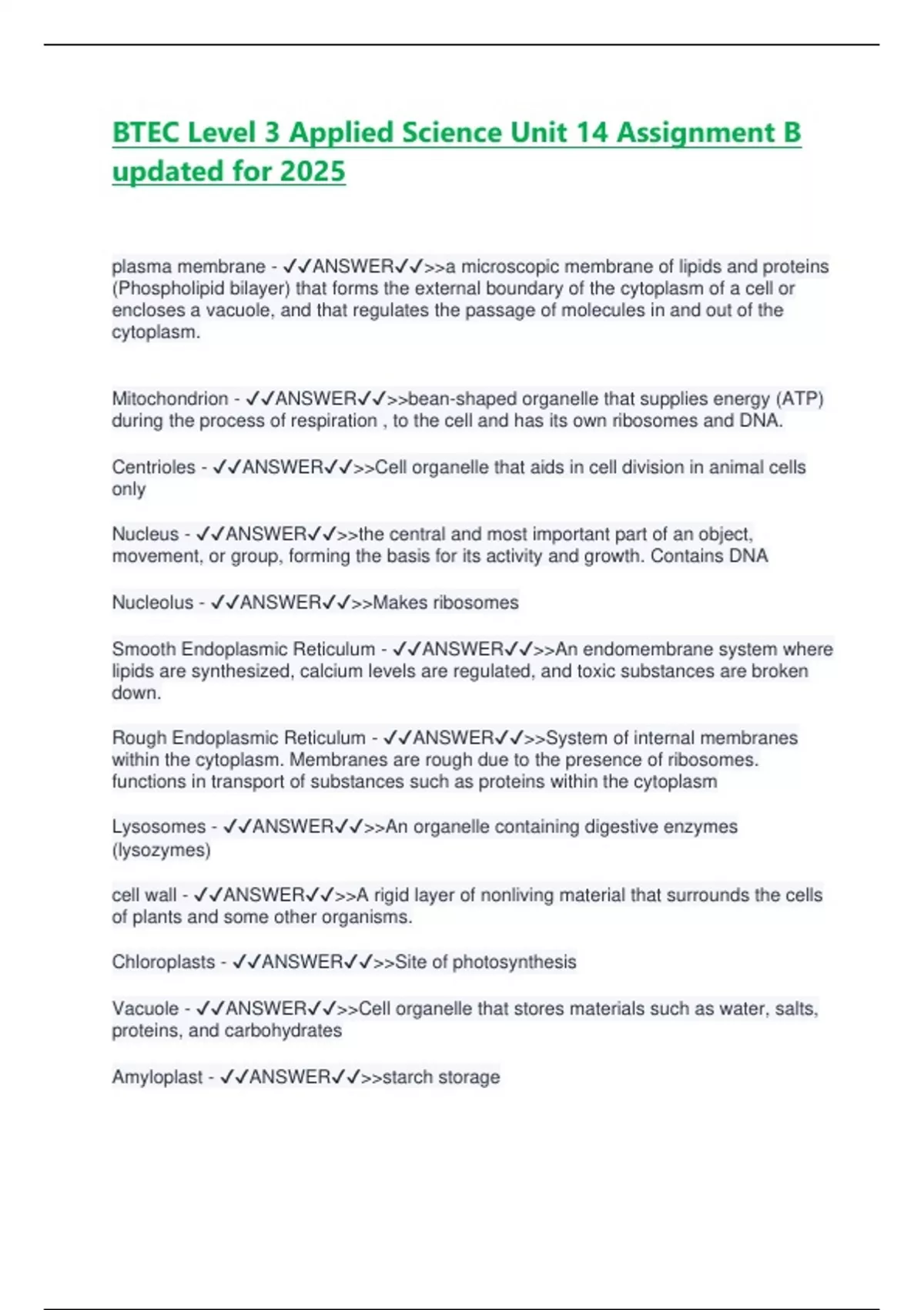 BTEC Level 3 Applied Science Unit 14 Assignment B updated for 2025 ...